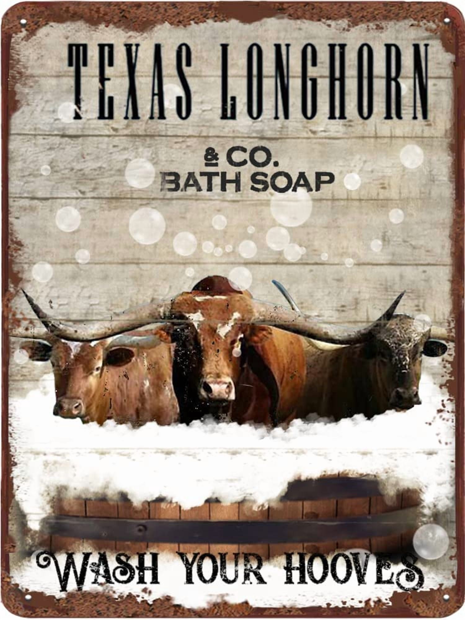 Texas Longhorn Bath Soap Wash Your Hooves Vintage Tin Sign Texas ...