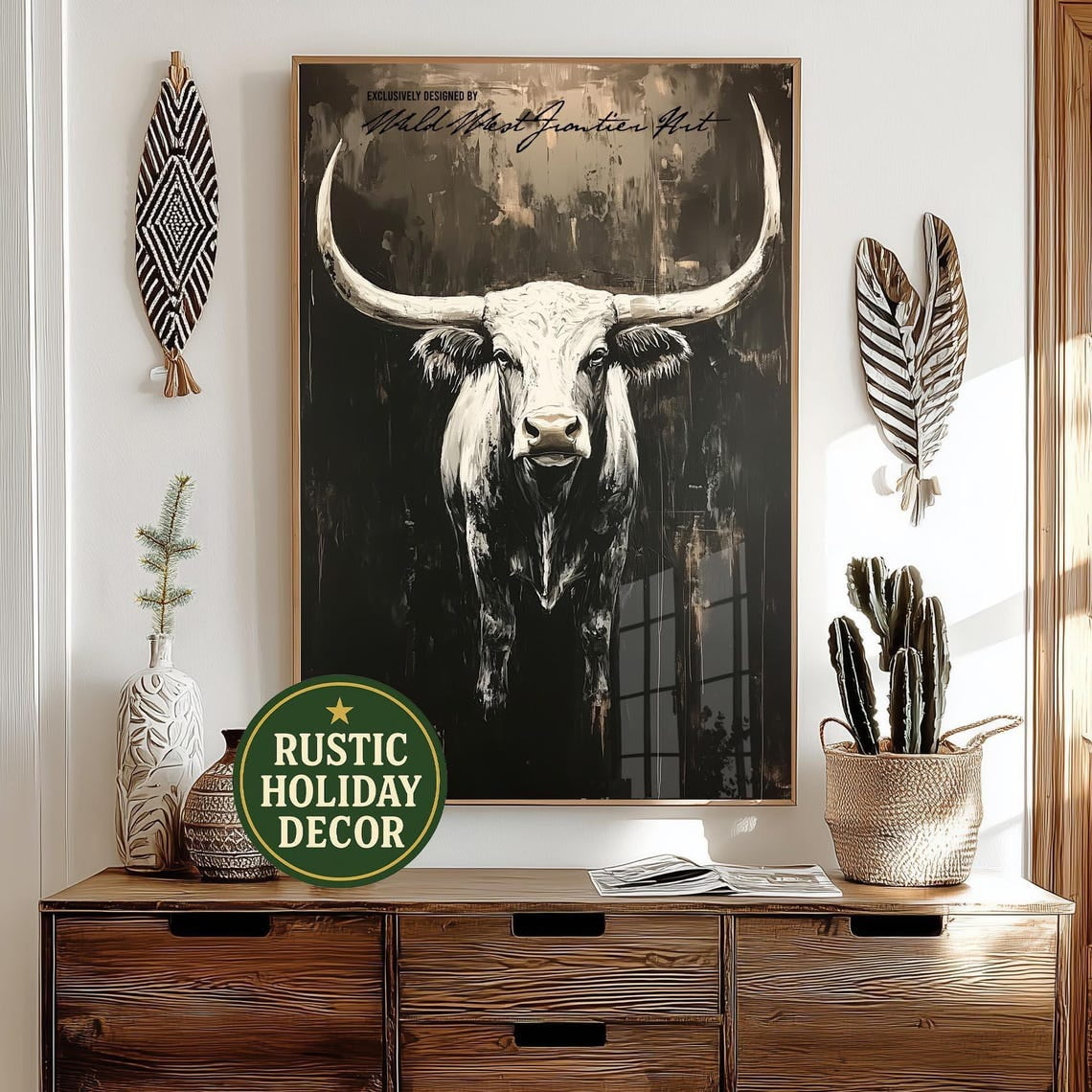 Texas Longhorn Bull Poster, Rustic Western Ranch Decor Home Decor #3052 ...