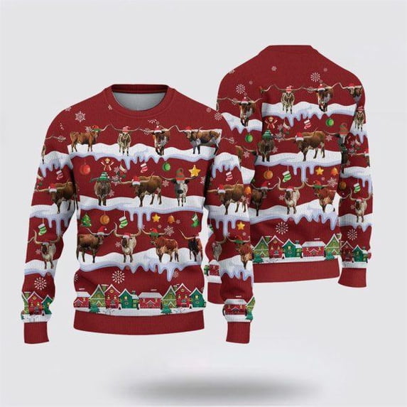 Texas Longhorn Christmas Knitted Sweater, Gifts For Farmers, Rural ...
