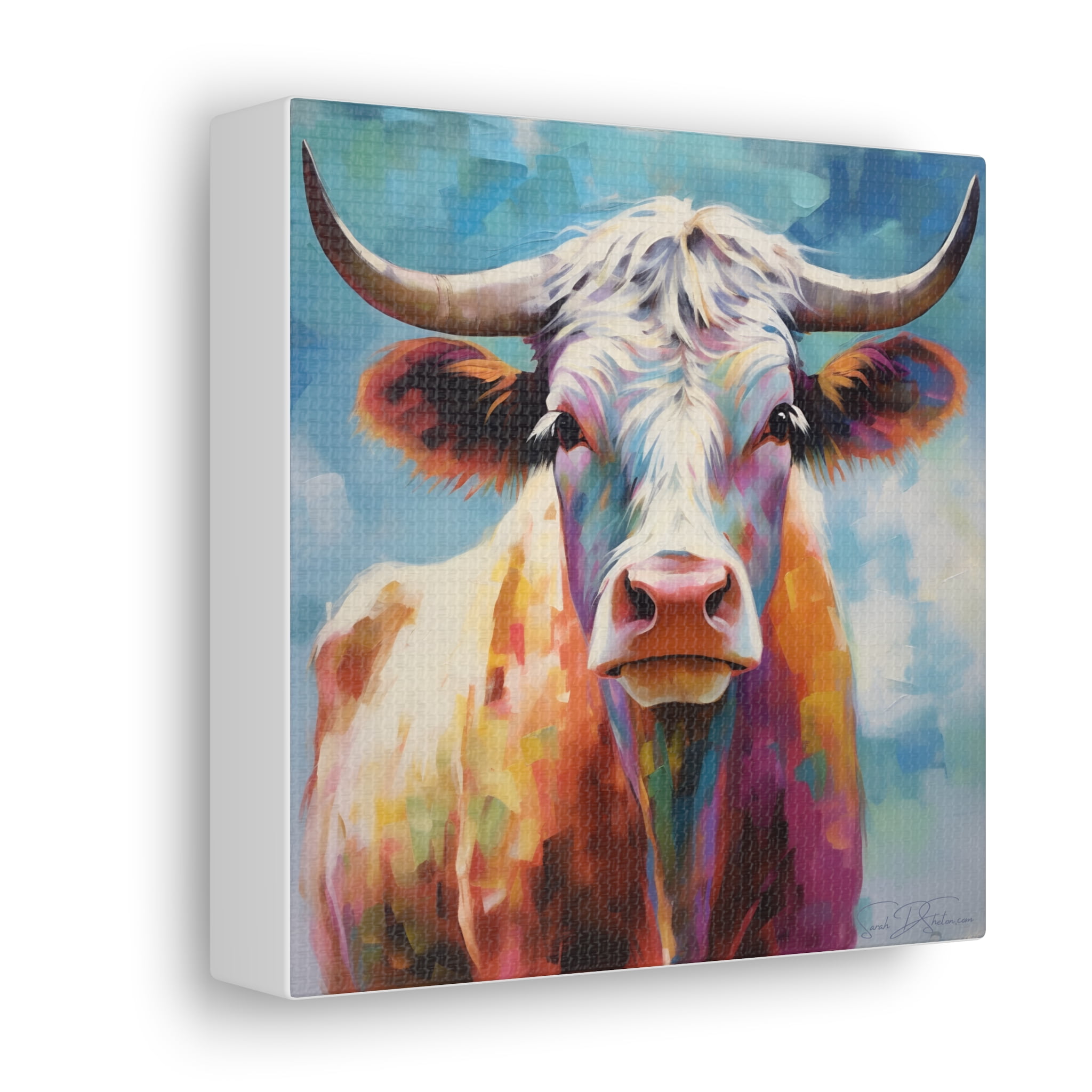 Texas Longhorn Cow Painting Print on Canvas Farmhouse Home Wall Decor ...