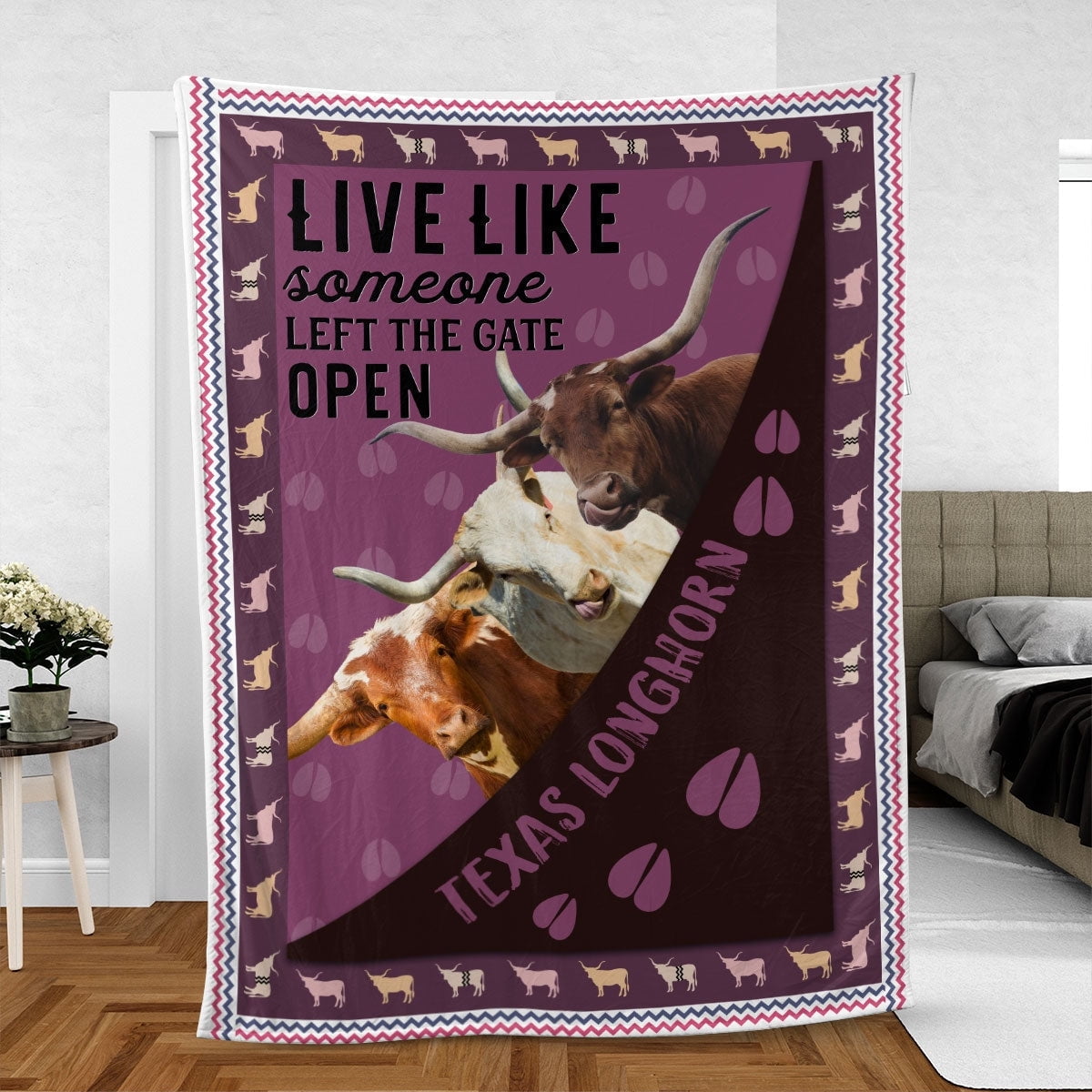 Texas Longhorn Hoof Pattern Purple Background Blanket, Farmer, 30x40in ...