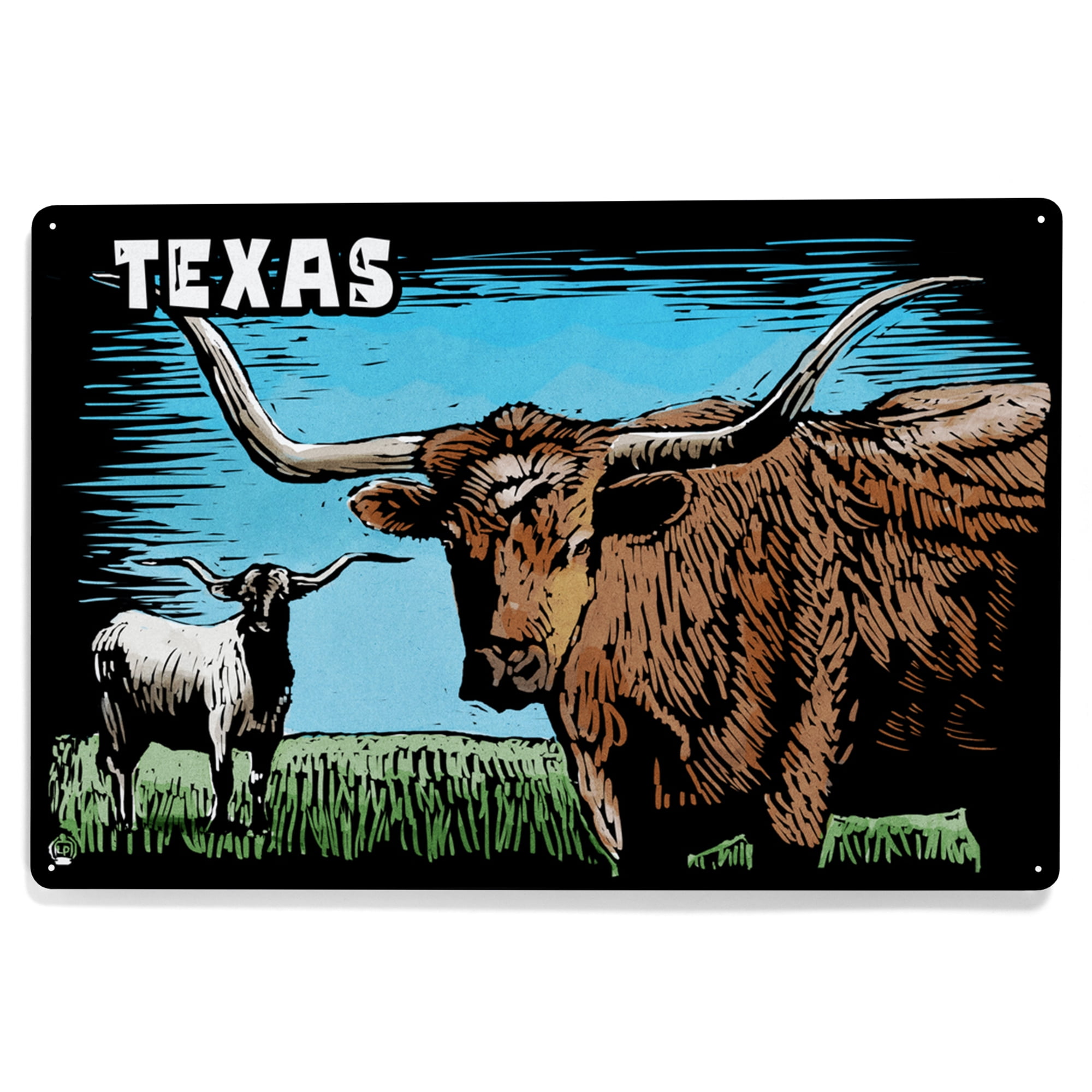 Texas, Longhorn, Scratchboard (12x18 Aluminum Art, Indoor Outdoor Metal ...