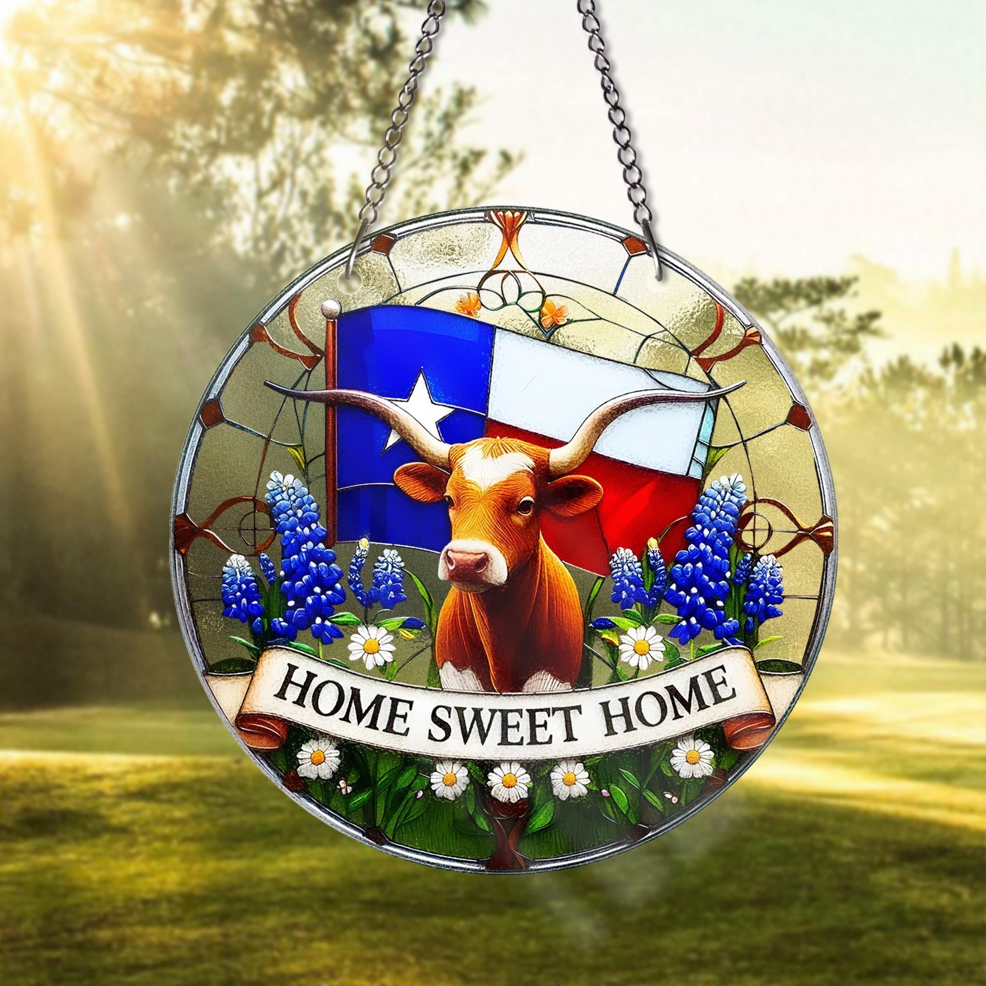 Texas Longhorn Stained Glass Suncatcher Home Sweet Home Window Hanging ...