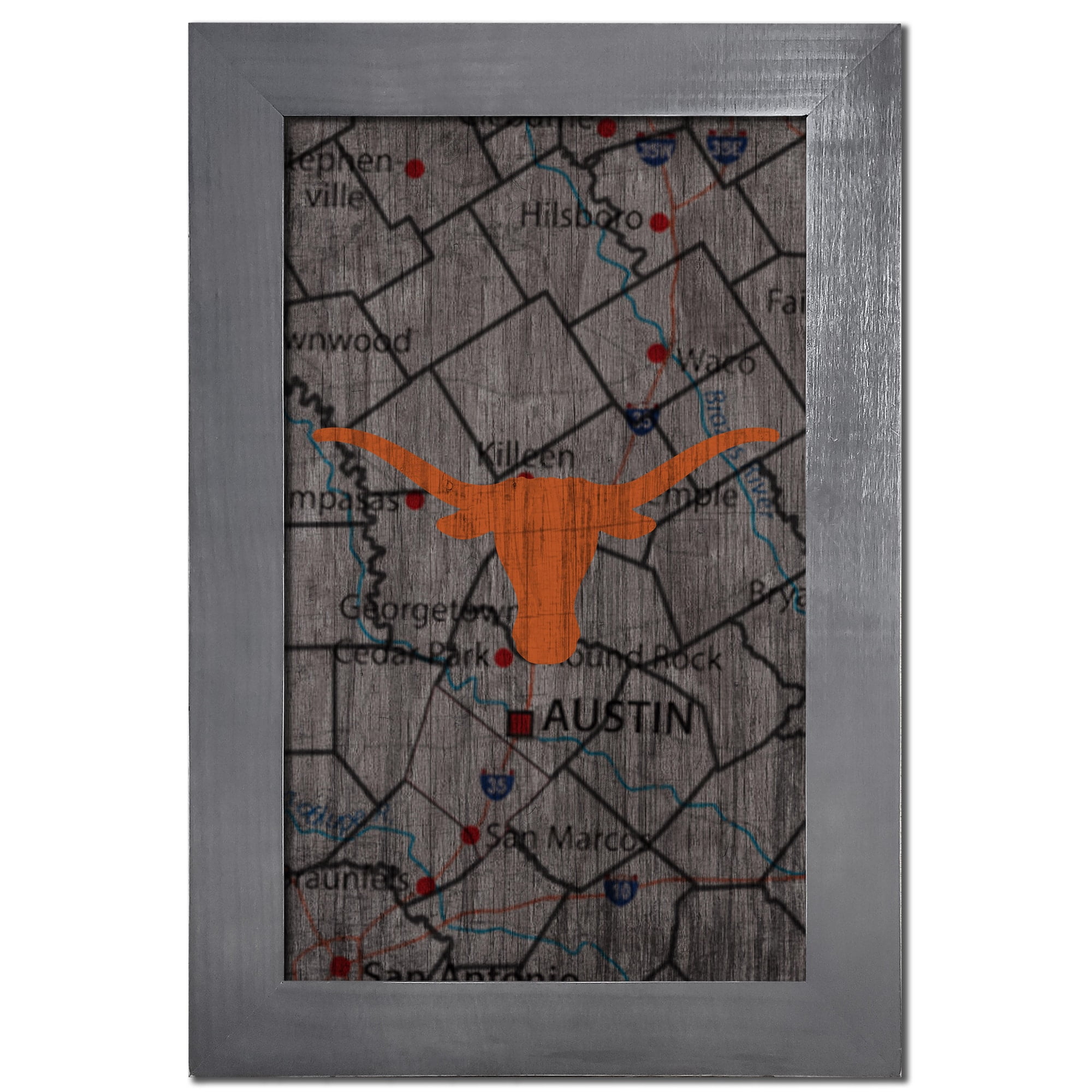 Texas Longhorns 11'' x 19'' Framed Team City Map Sign - Walmart.com
