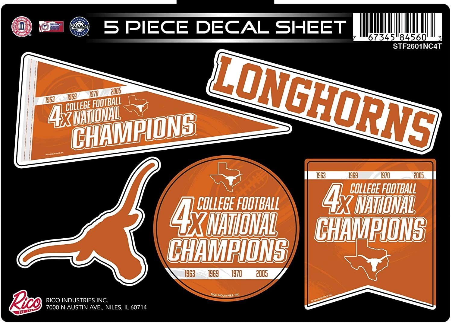 Texas Longhorns Decal Sticker Sheet 4X Time Champions 5 Piece Multi ...