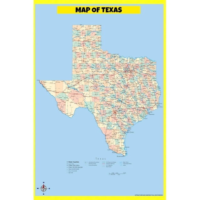 Texas Map Poster - Laminated Wall Map - Style A - 18x24 - Ideal for ...