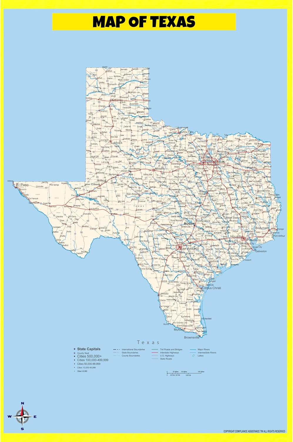 Texas Map Poster - Laminated Wall Map - Style B - 36x60 - Ideal for ...