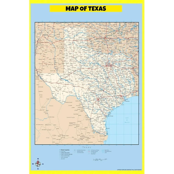 Texas Map Poster - Laminated Wall Map - Style C - 18x24 - Ideal for ...