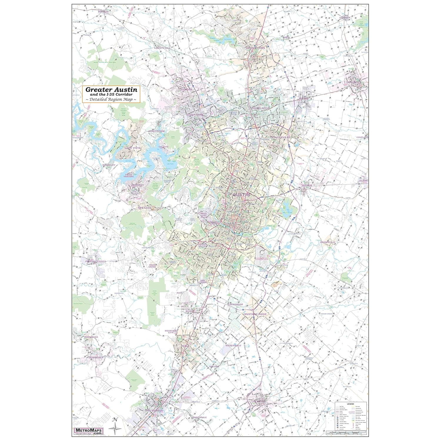 Texas Map Store Austin Regional Area Major Arterial Wall Map 42" W x 62 ...