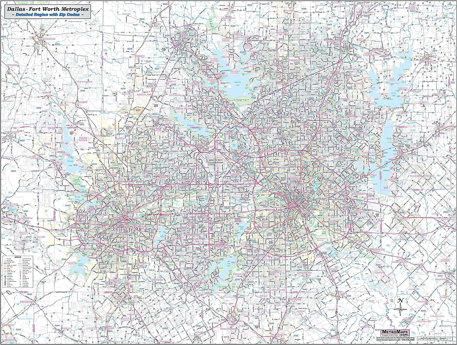 Texas Map Store Dallas & Fort Worth Regional Area Major Arterial Wall ...
