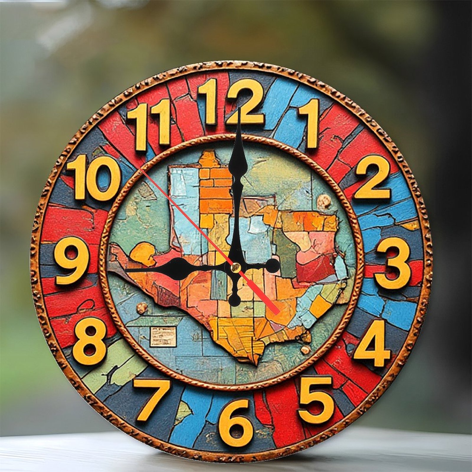 Texas Map Wall Clock Unique Vintage Home Decor 10-Inch Silent Wooden ...