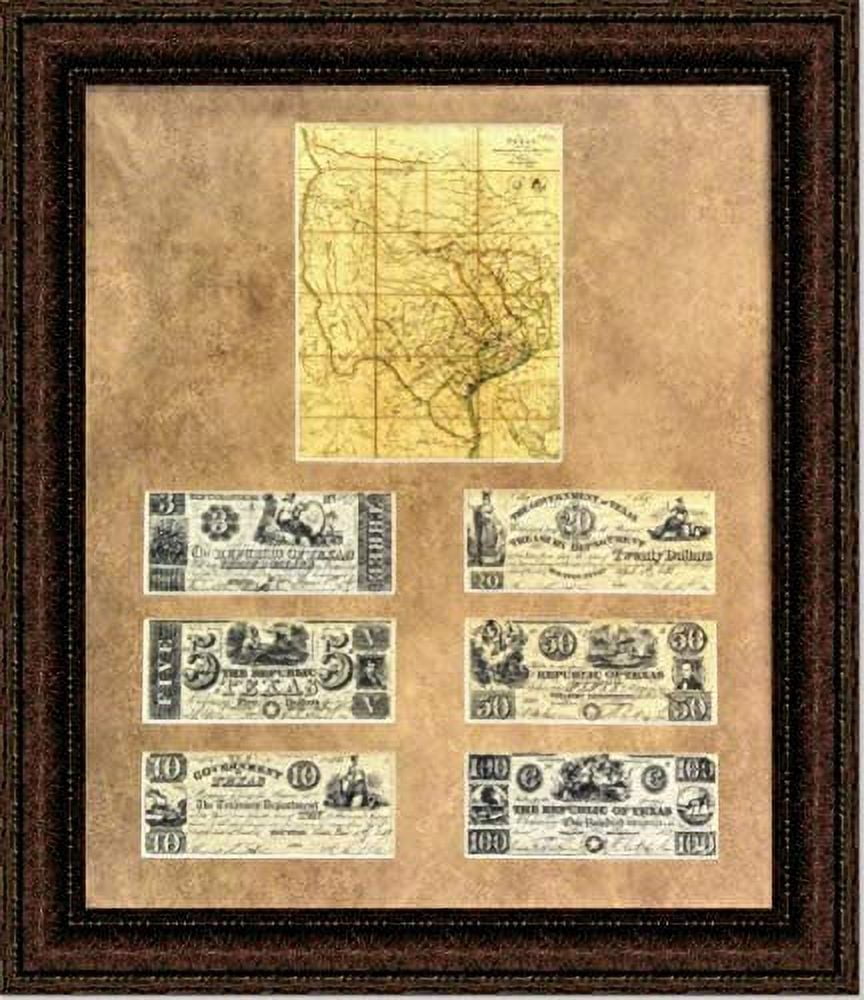 Texas Map and Money | Framed Historic Texas Map and Currency in Double ...