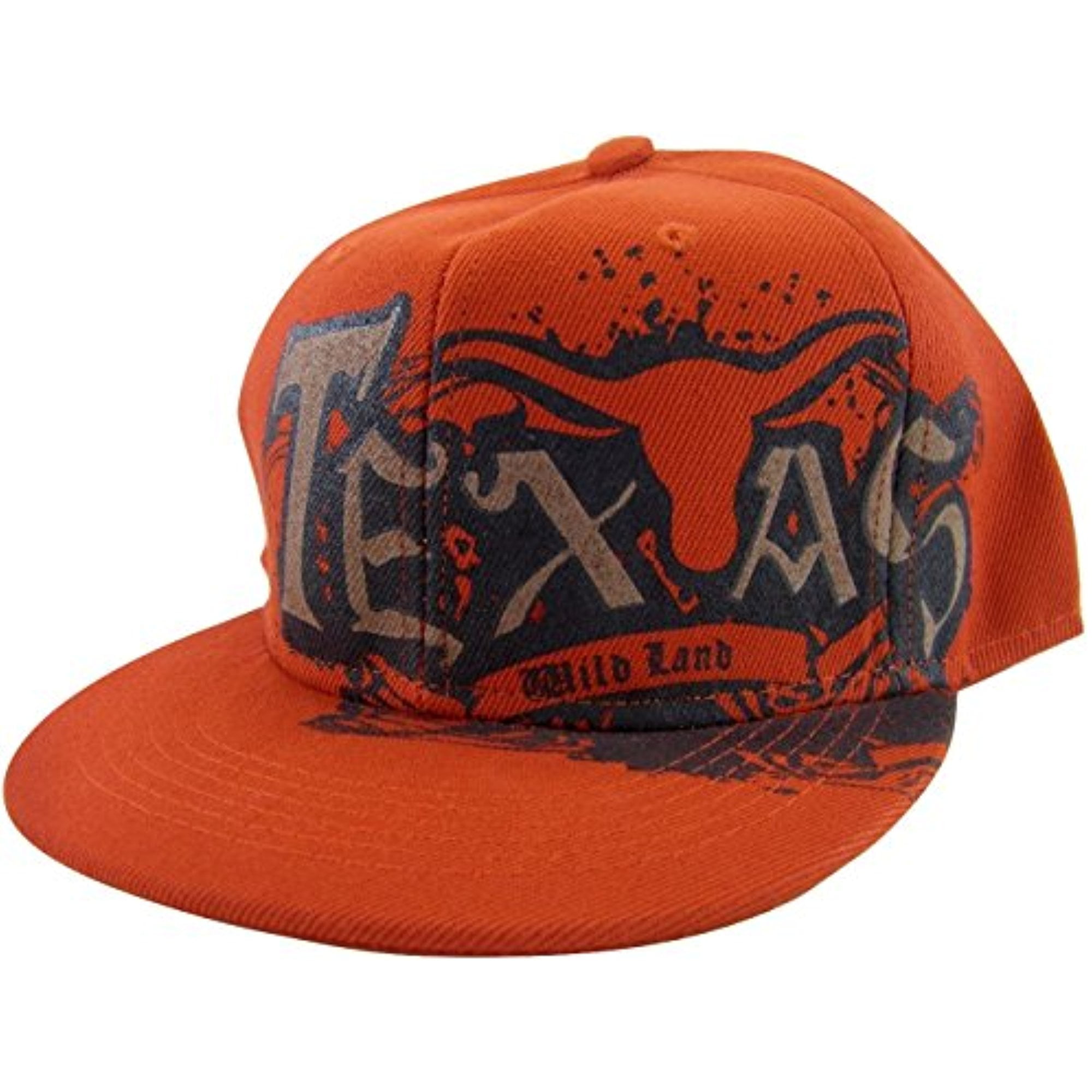 Texas Men's Fitted Flat Brim Baseball Caps (Texas Off-center Red, Large ...