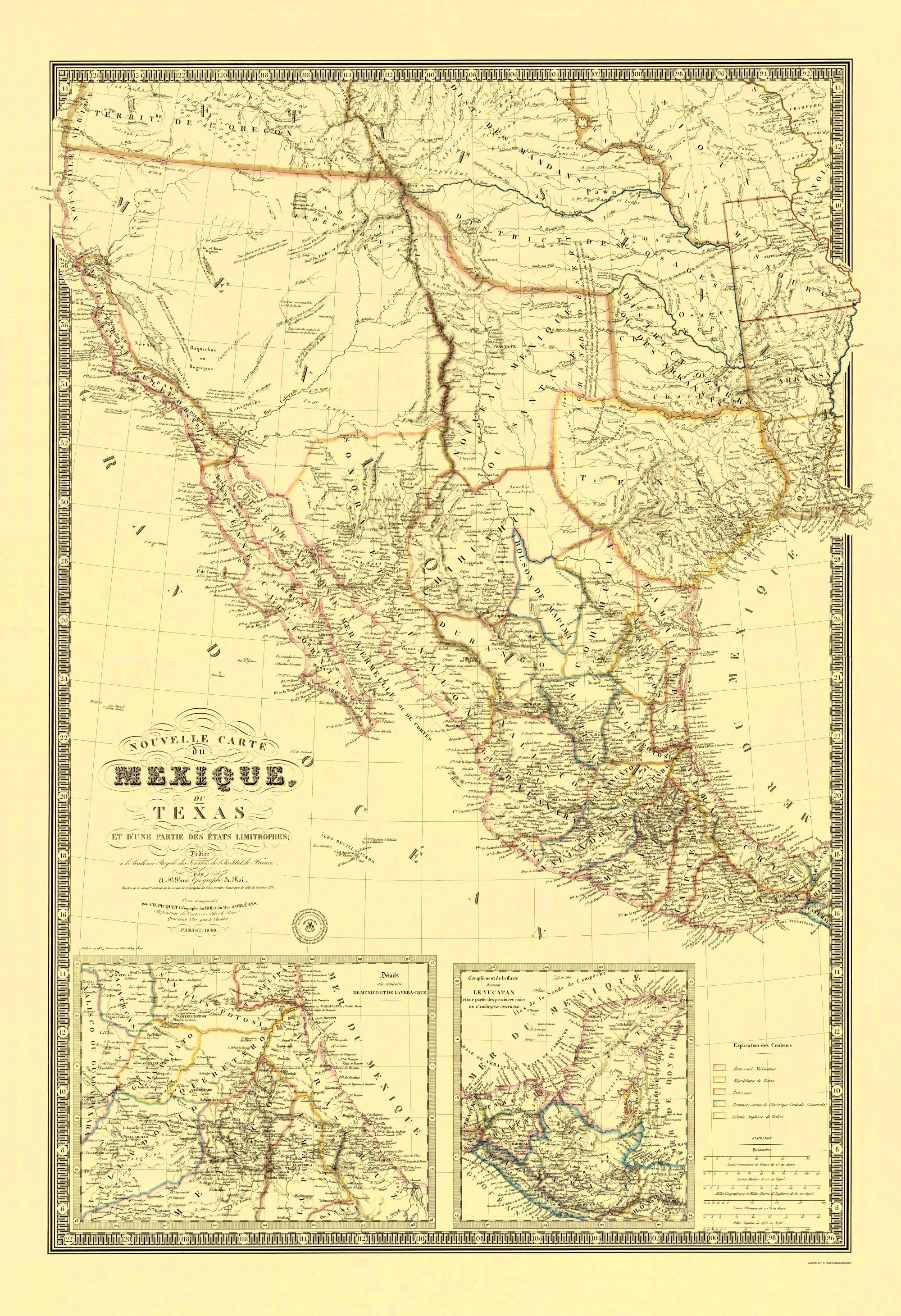 Historic State Map - Texas Mexico - 1840 - 23 x 33.59 - Vintage Wall ...