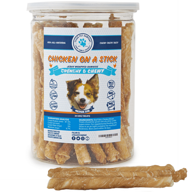 Texas Pet Company Chicken on a Stick Crunchy Jerky Wrapped Rawhide Dog ...