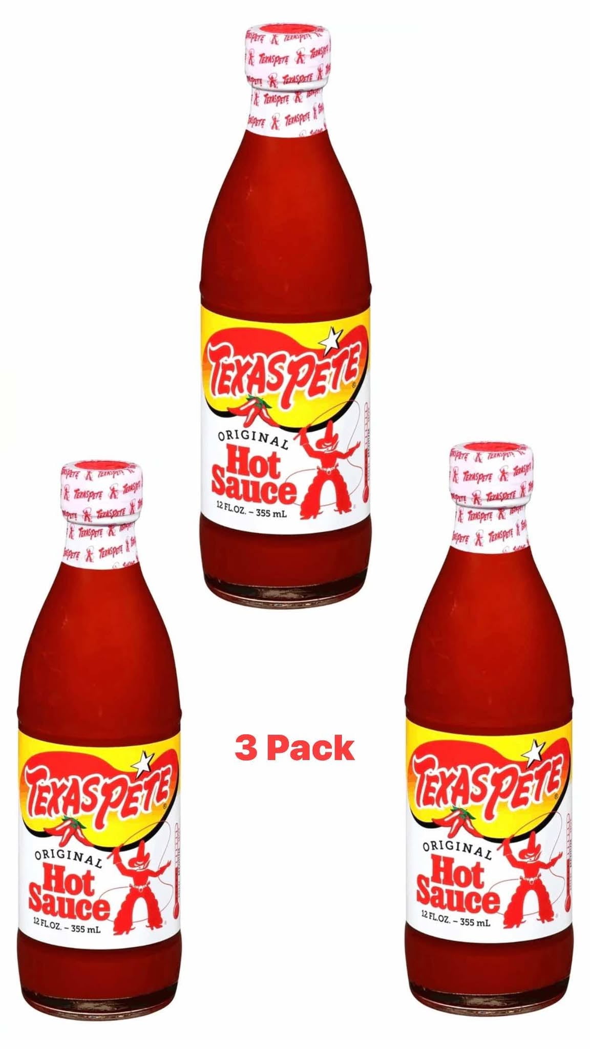 Texas Pete Original Hot Sauce (Pack of 3) Large 12 oz Bottles by Texas ...