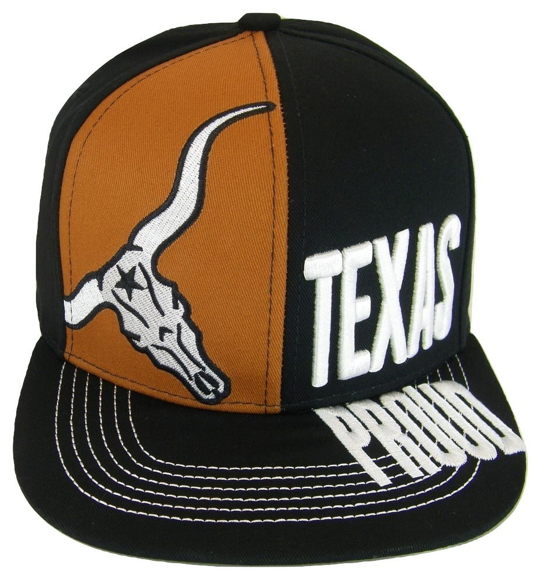 Texas Proud 2-Tone Split Text Snapback Baseball Cap with Longhorn and ...