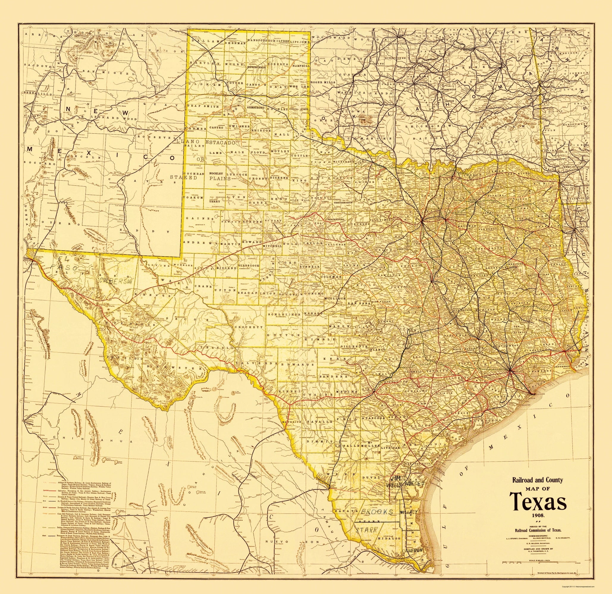 Historic State Map - Texas - Railroad Commission 1908 - 23 x 23.67 ...