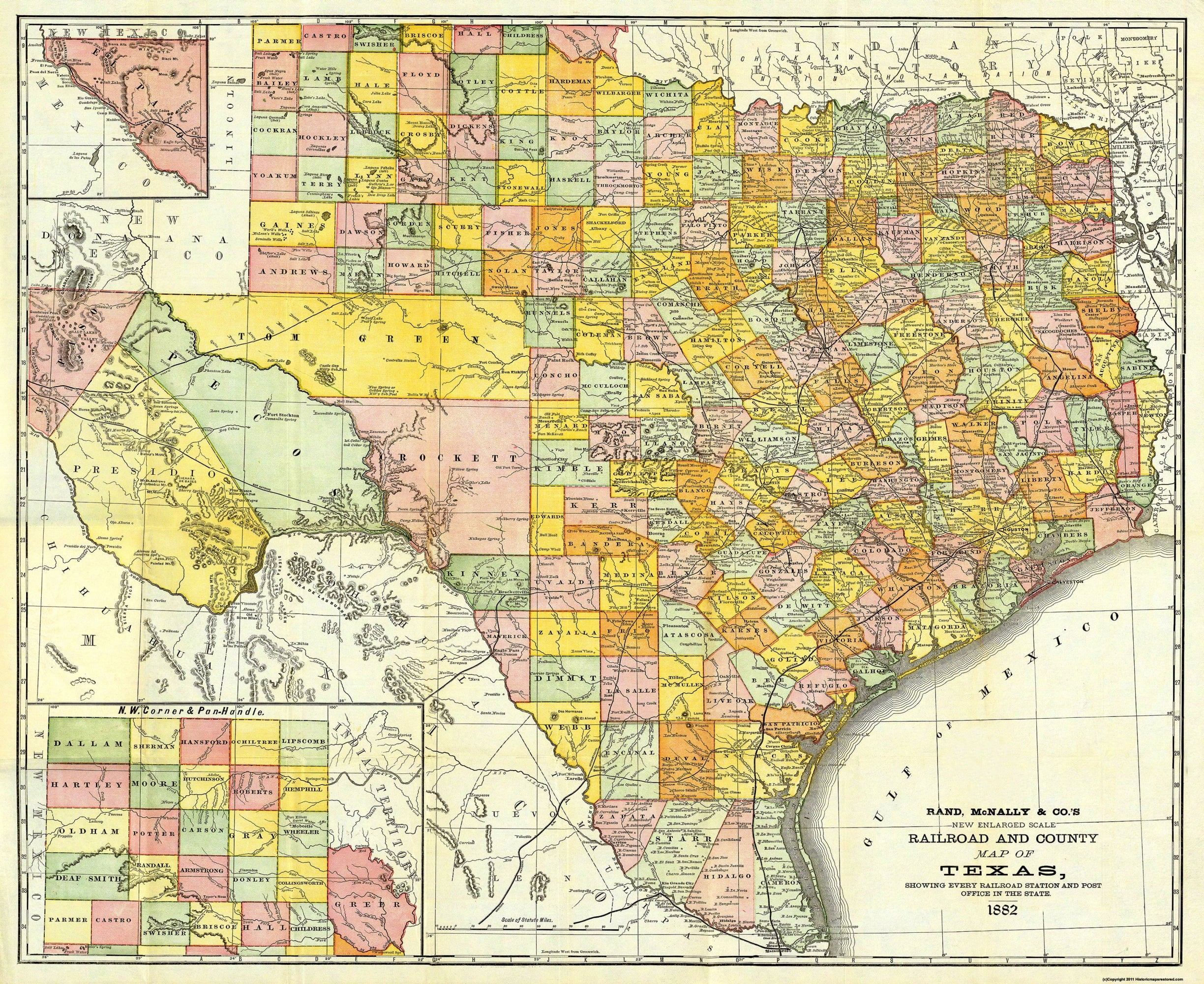 Railroad Map - Texas Railroads Counties - Rand McNally 1882 - 28.13 x ...