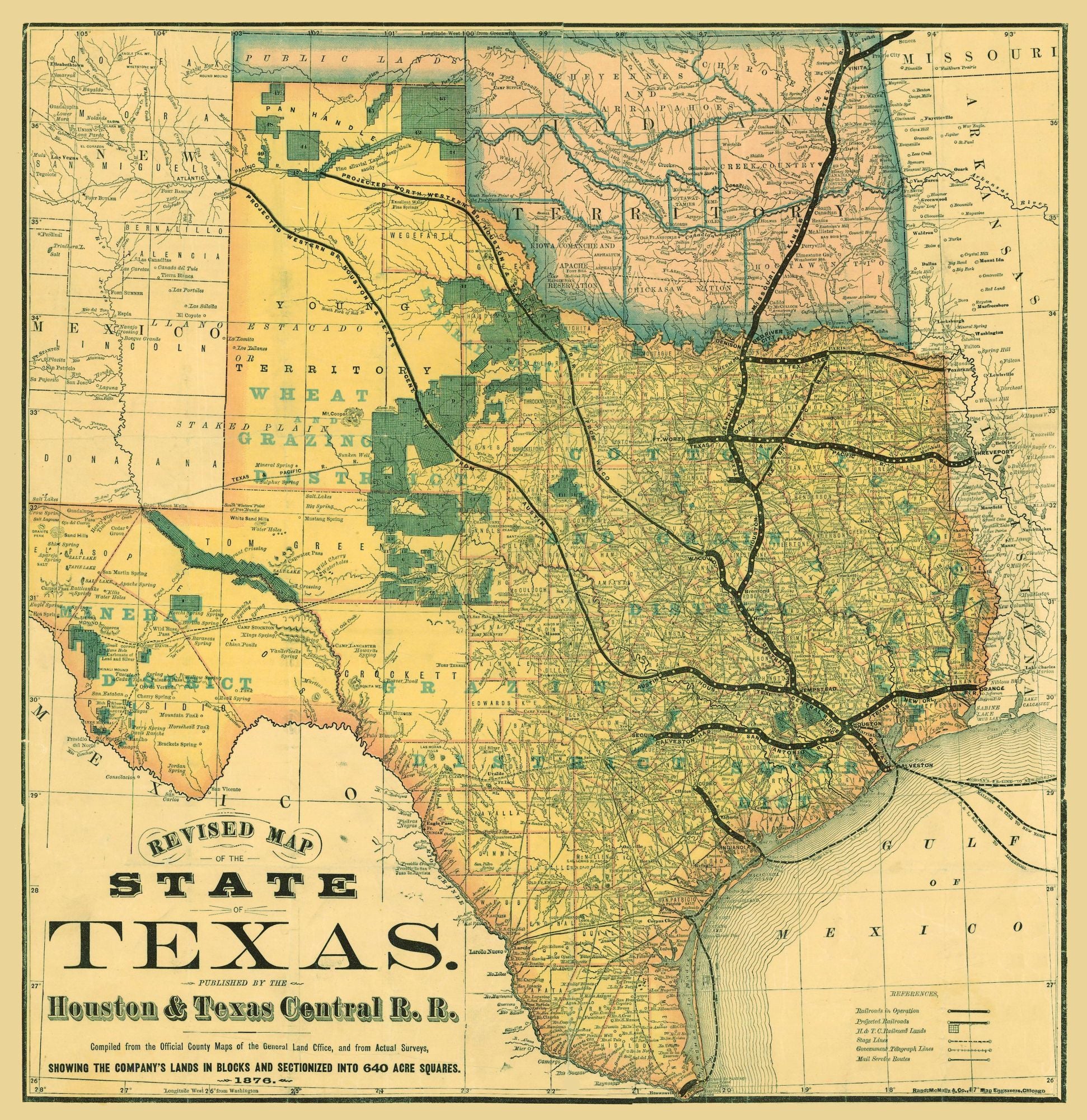 Historic State Map - Texas - Rand McNally 1876 - 23 x 23.68 - Vintage ...