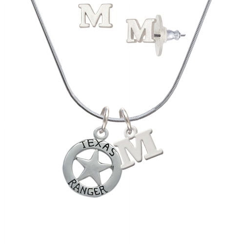 Texas Ranger Badge - M Initial Charm Necklace and Stud Earrings Jewelry ...