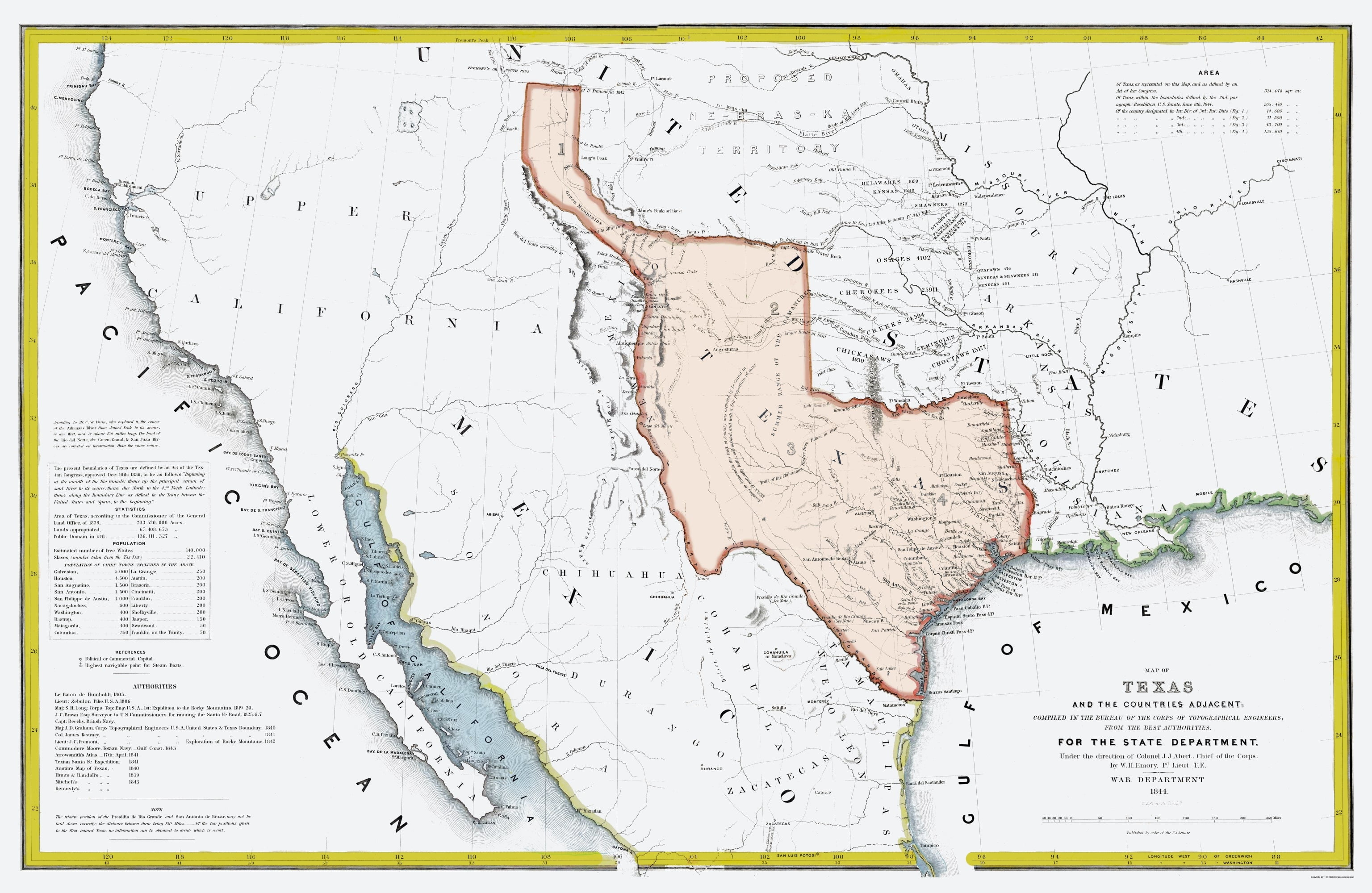 Historic State Map - Texas Republic - US War Dept 1844 - 23 x 35 ...