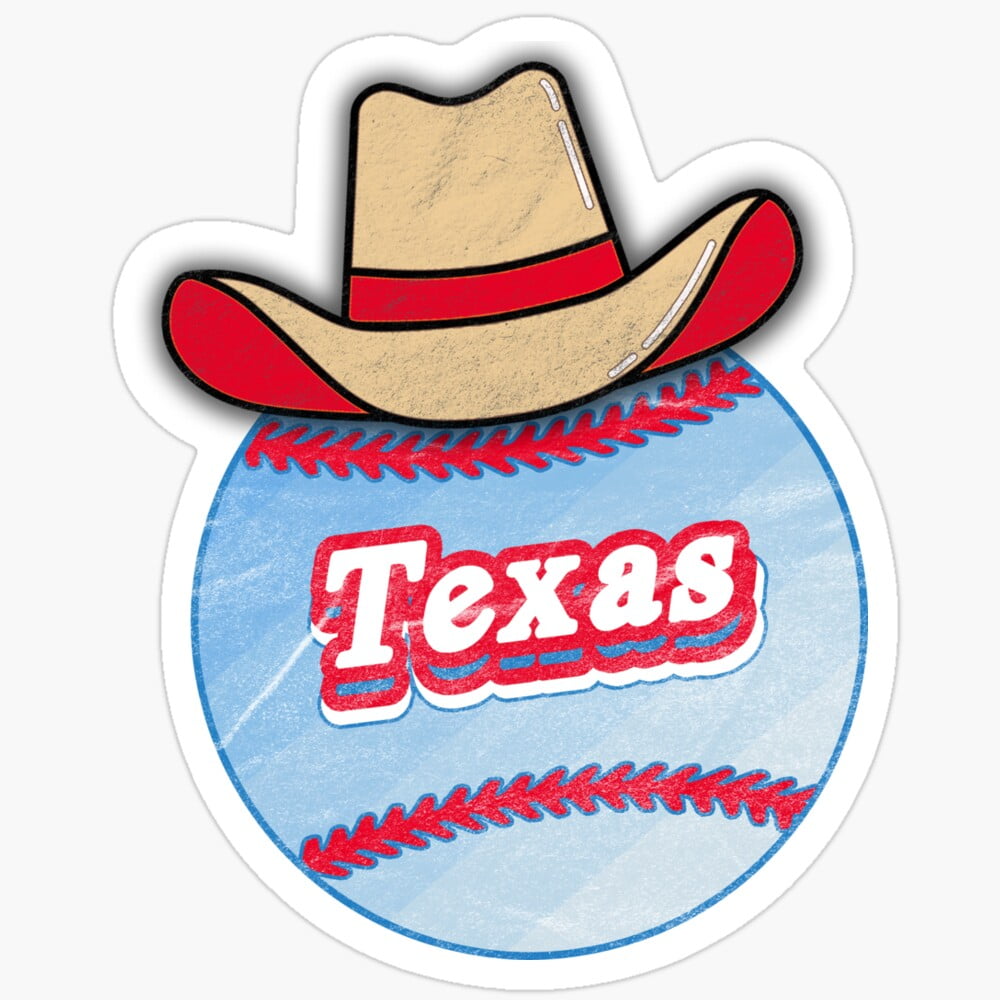 Texas Retro Baseball With Cowboy Hat Sticker Phone Decal Water Bottle ...