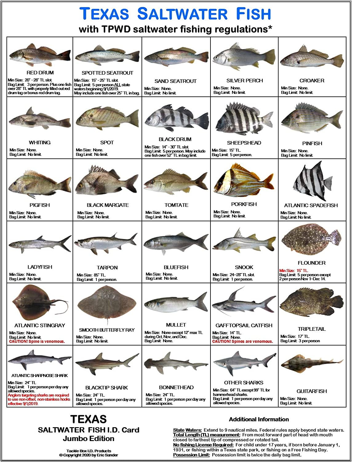 Texas Saltwater Fish Identification Card Set - Three Waterproof Cards ...