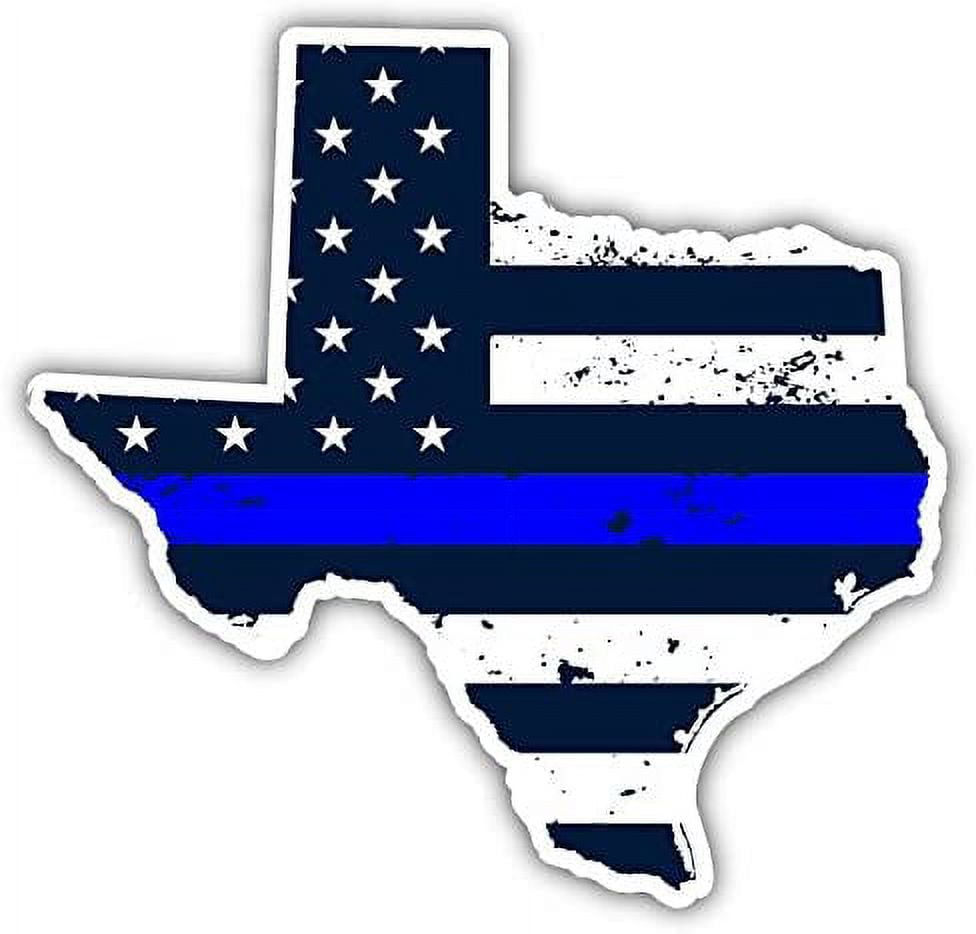 Texas Shaped Map US Flag Covered Thin Blue Line Blue Lives Matter Vinyl ...