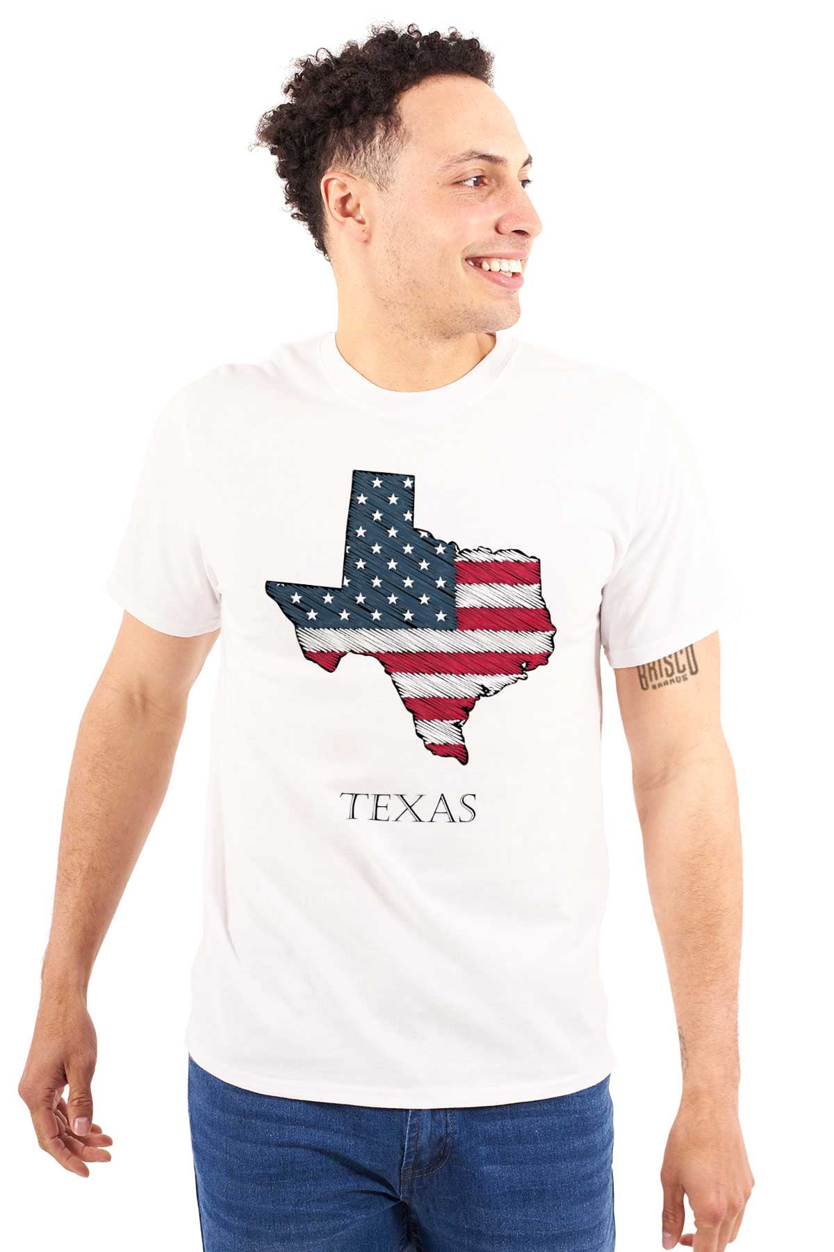 Texas Shaped Sketched USA Flag Men's Graphic T Shirt Tees Brisco Brands ...