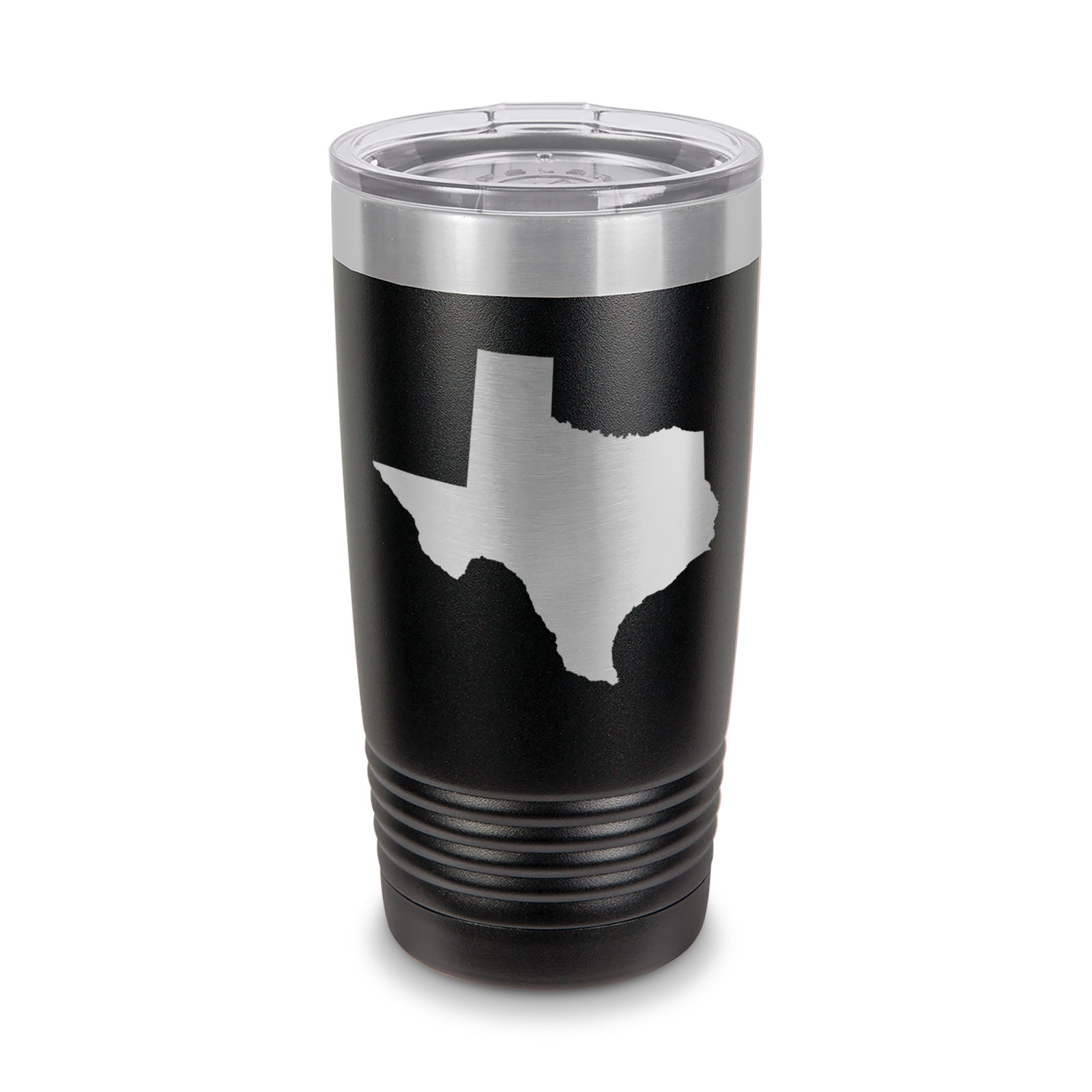 Texas Shaped Tumbler 20 oz - Laser Engraved w/ Clear Lid - Stainless ...