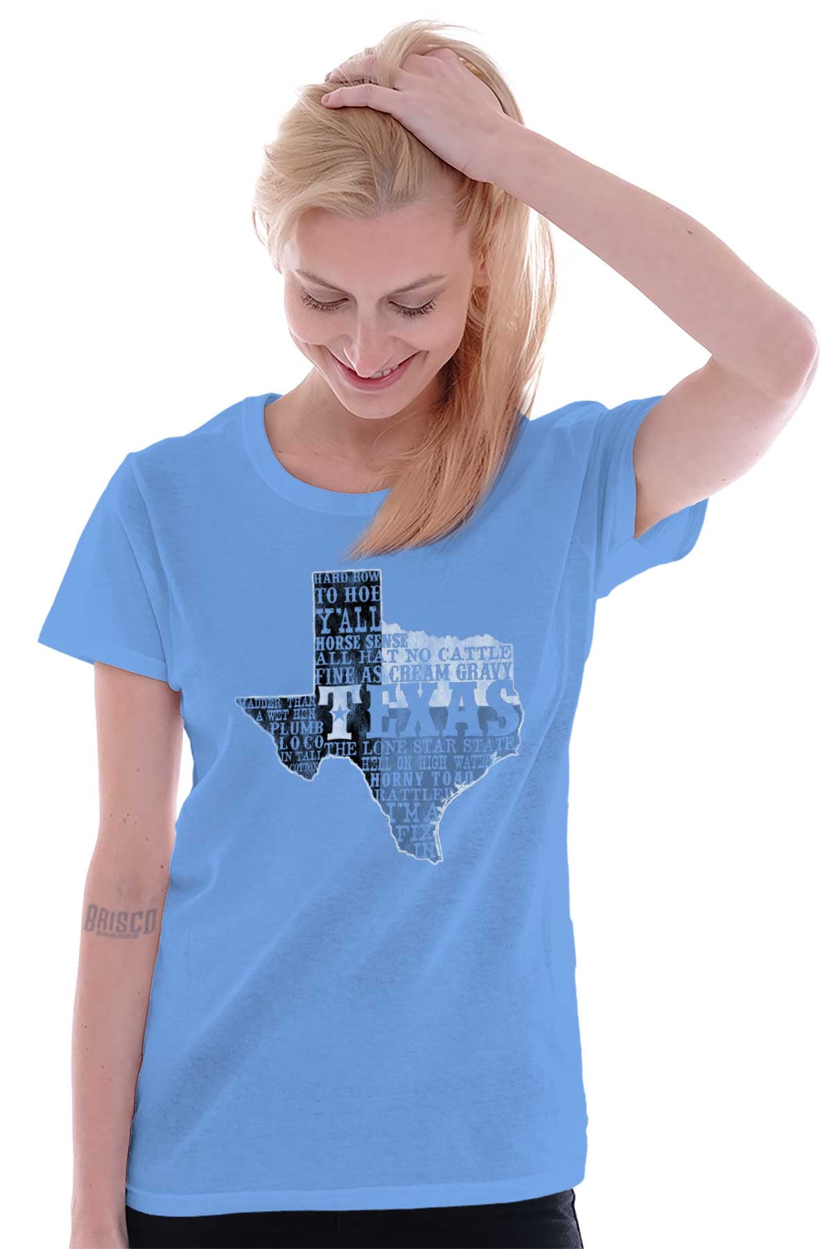 Texas Slang Funny State Shape TX Women's T Shirt Ladies Tee Brisco ...