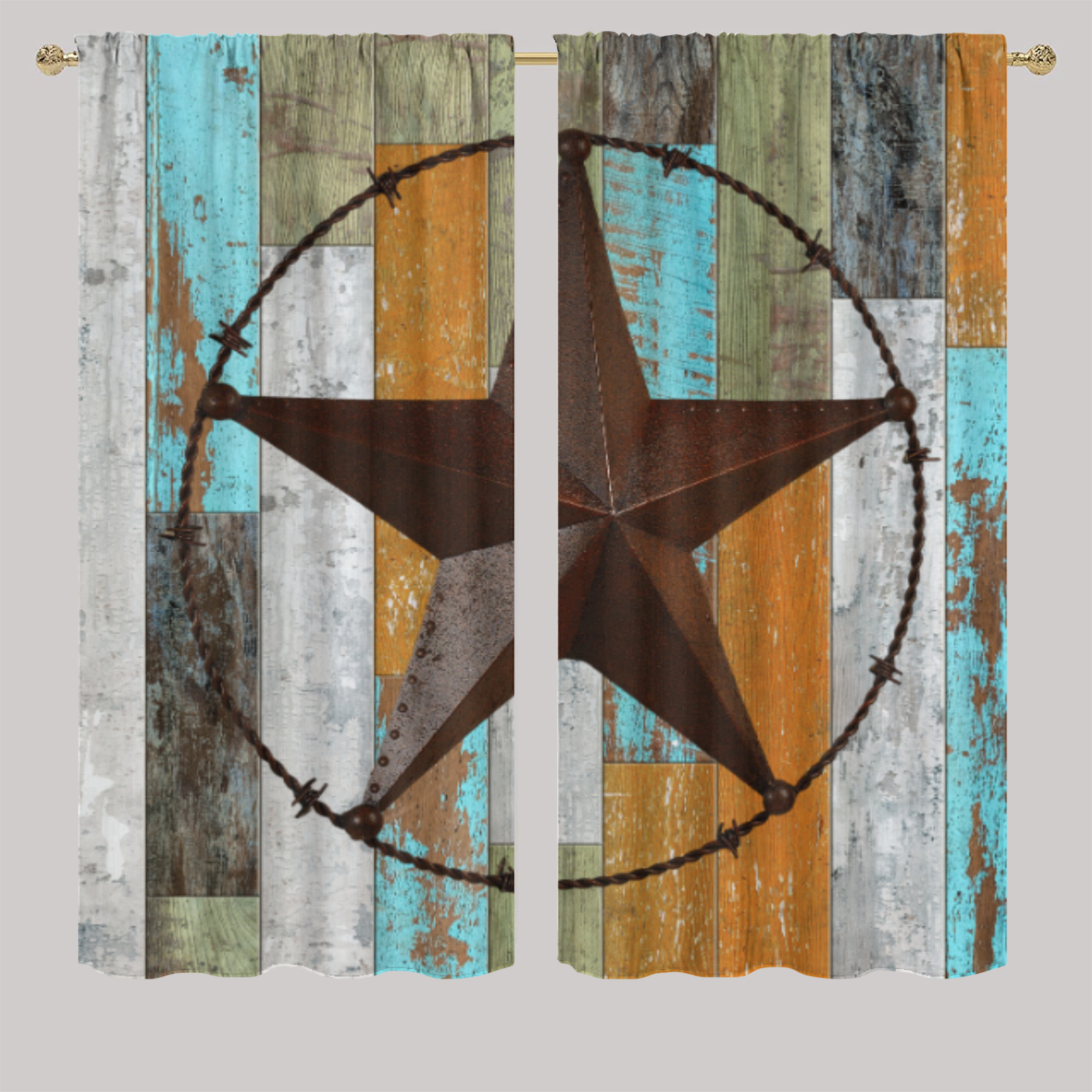Texas Star Rod Pocket Blackout Curtains Wooden Plank Rusty Star Western ...