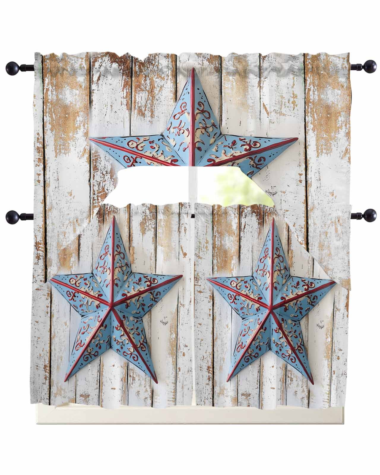 Texas Star Blue Red Kitchen Curtains Swag Valance and Tier Curtains Set ...