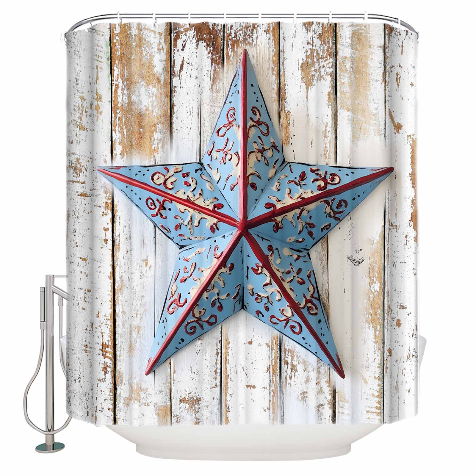 Texas Star Blue Red Shower Curtains for Bathroom Waterproof Fabric Bath ...