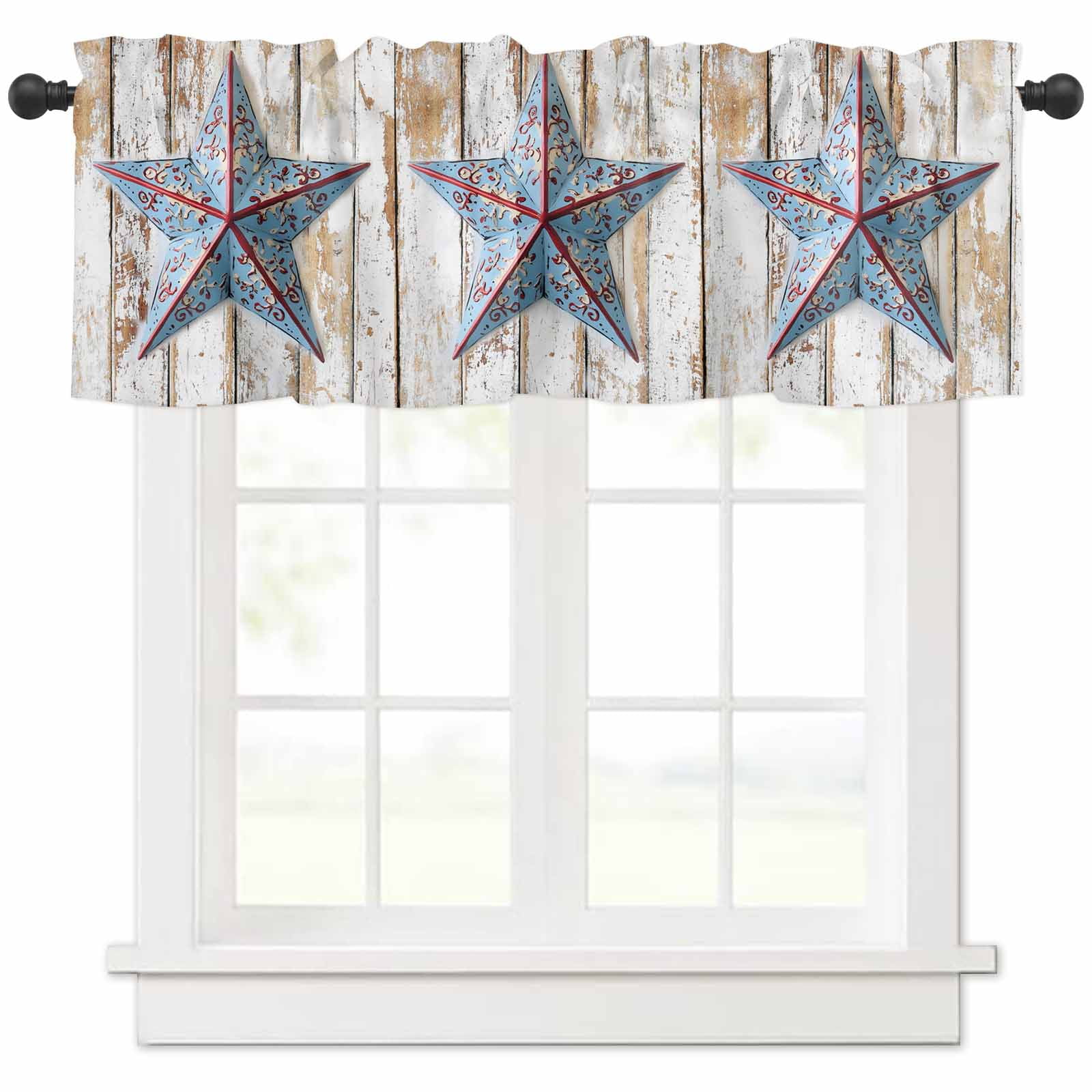 Texas Star Blue Red Valances for Windows Farmhouse Kitchen Curtains ...