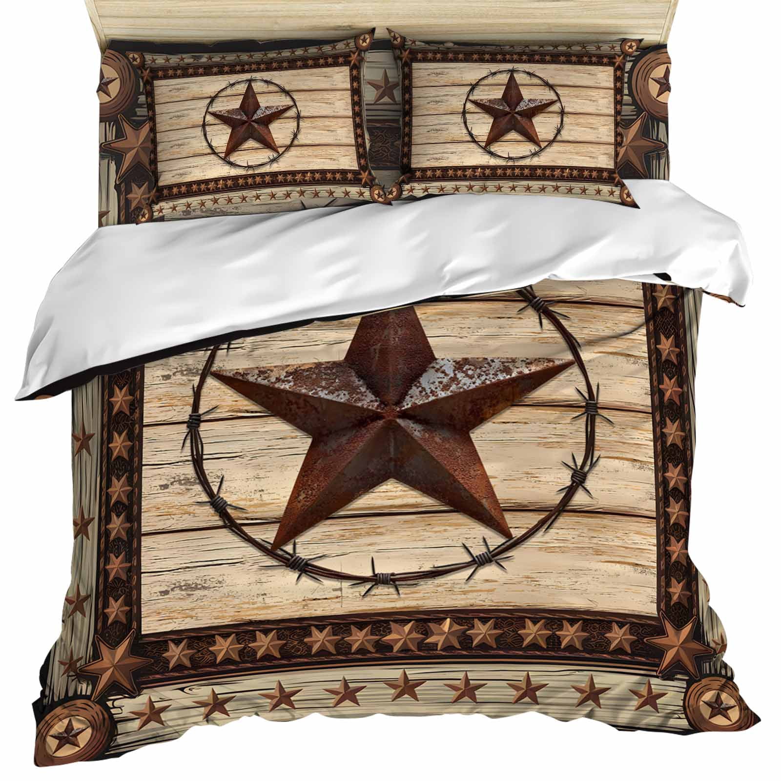 Texas Star Brown Duvet Cover Set, Country Star Rustic Vintage Wooden ...