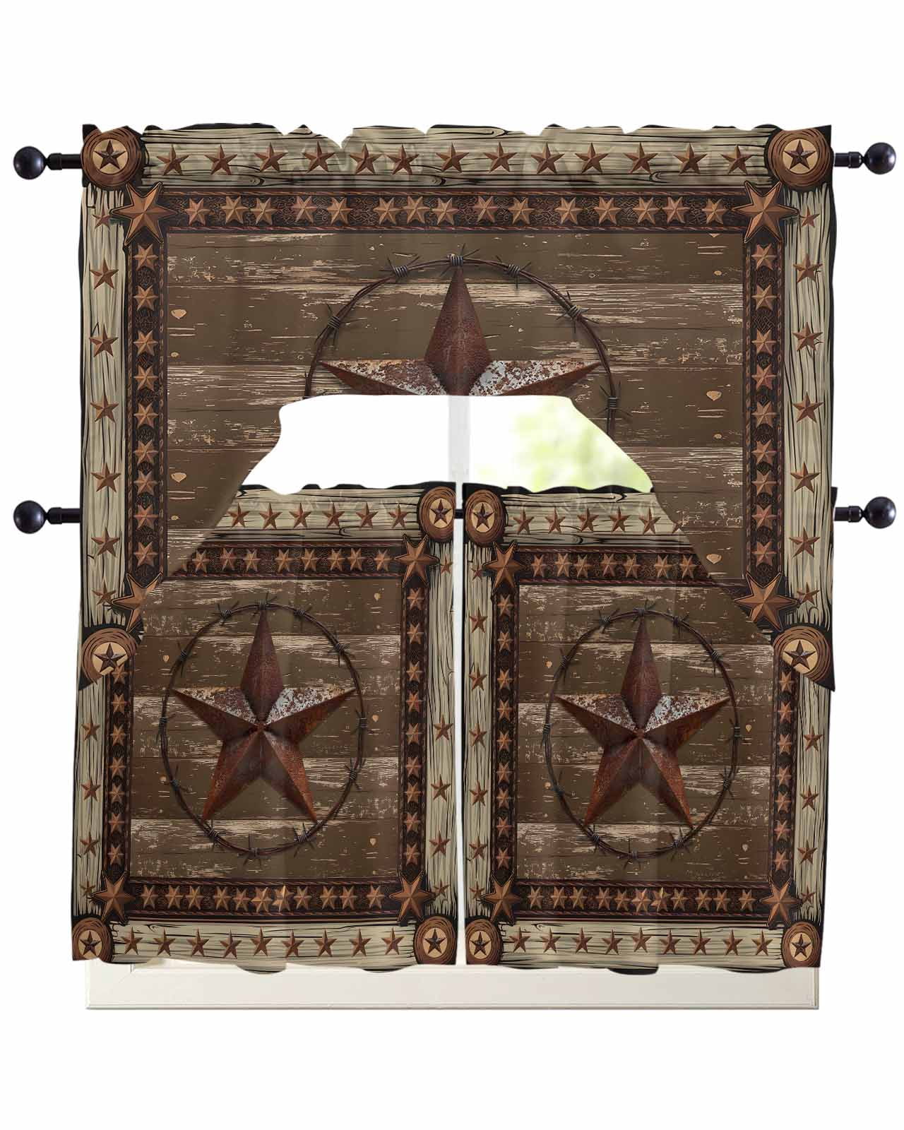 Texas Star Brown Kitchen Curtains Sets 24 Inch Length with Valance ...