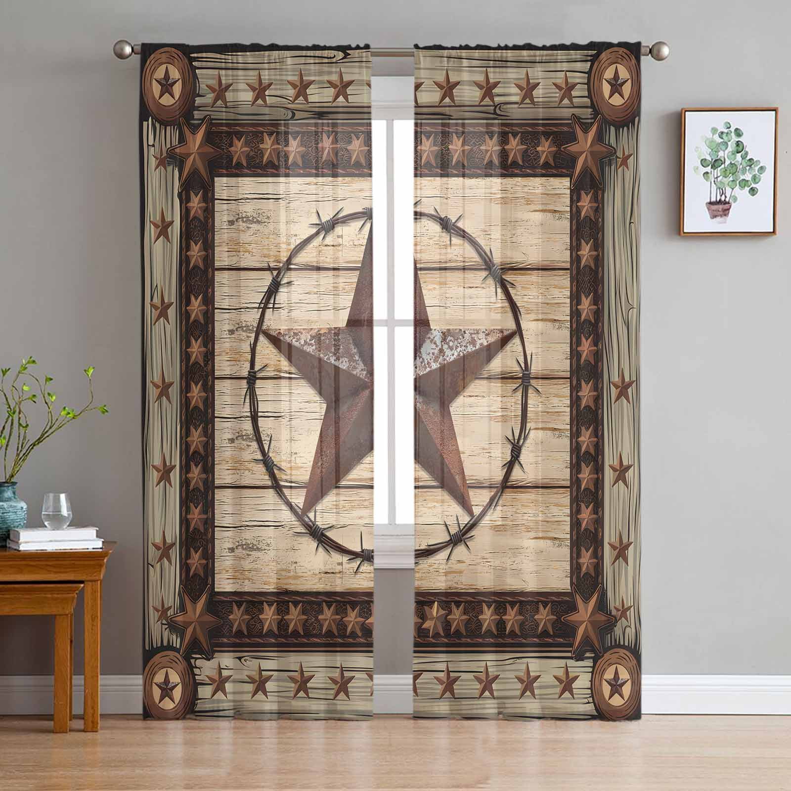 Texas Star Brown Semi Sheer Window Curtains 72 Inches Long, Country ...