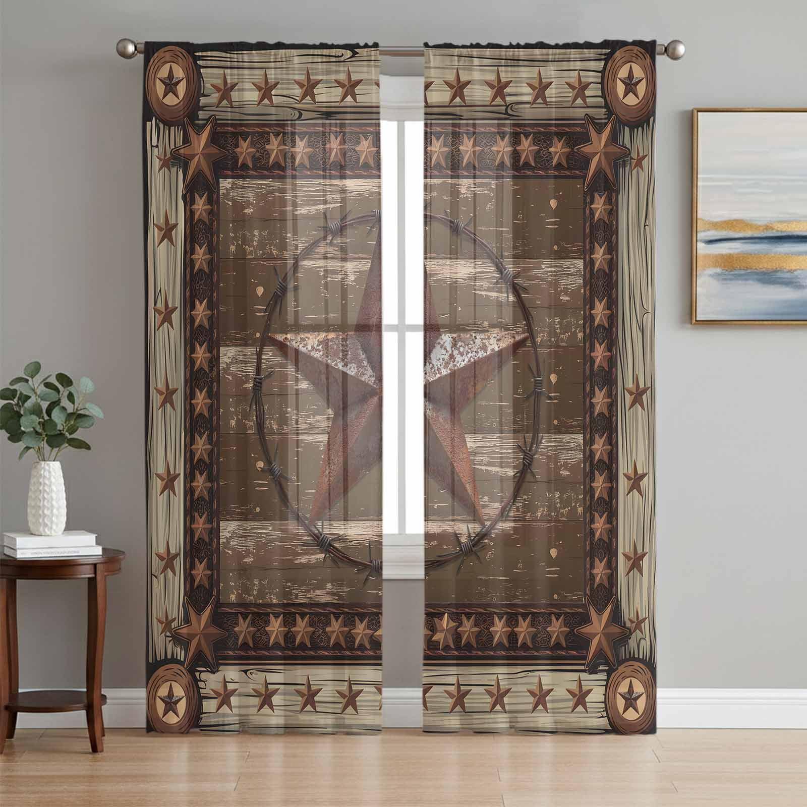 Texas Star Brown Sheer Curtains 84 Inch Length 2 Panels Set, Farmhouse ...