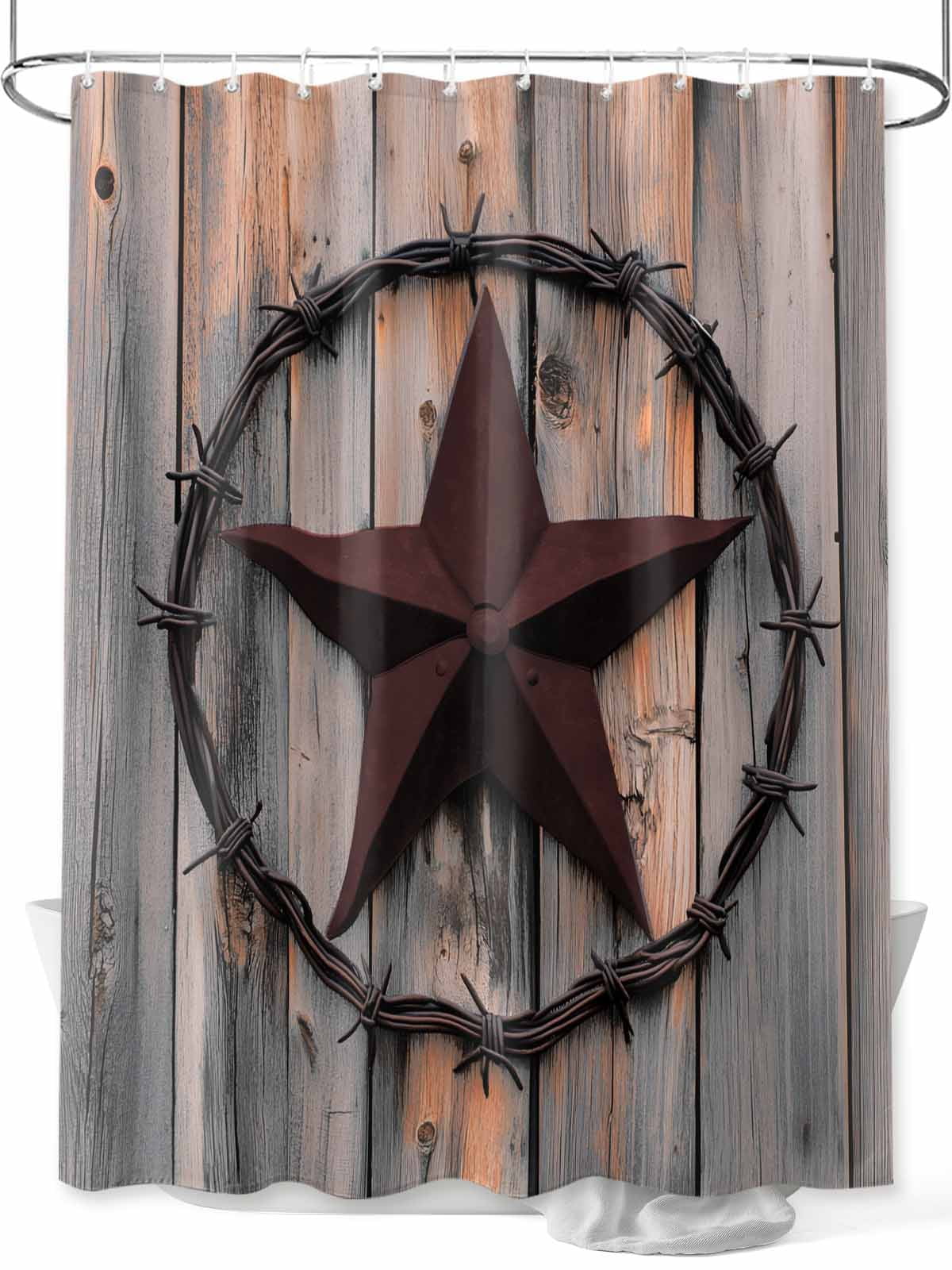 Texas Star Brown Shower Curtain, Farmhouse Country Western Brown Wooden ...