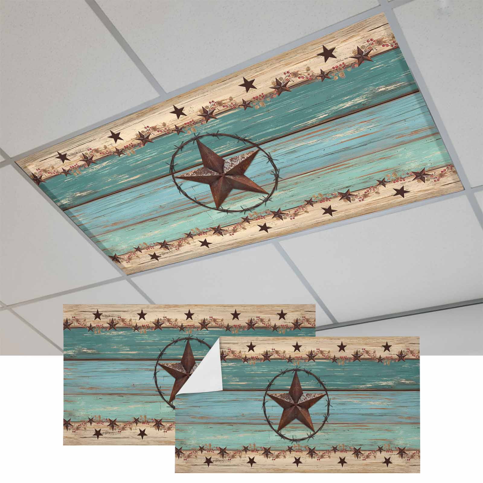 Texas Star Country Fluorescent Light Covers, Western Old Wooden Board ...