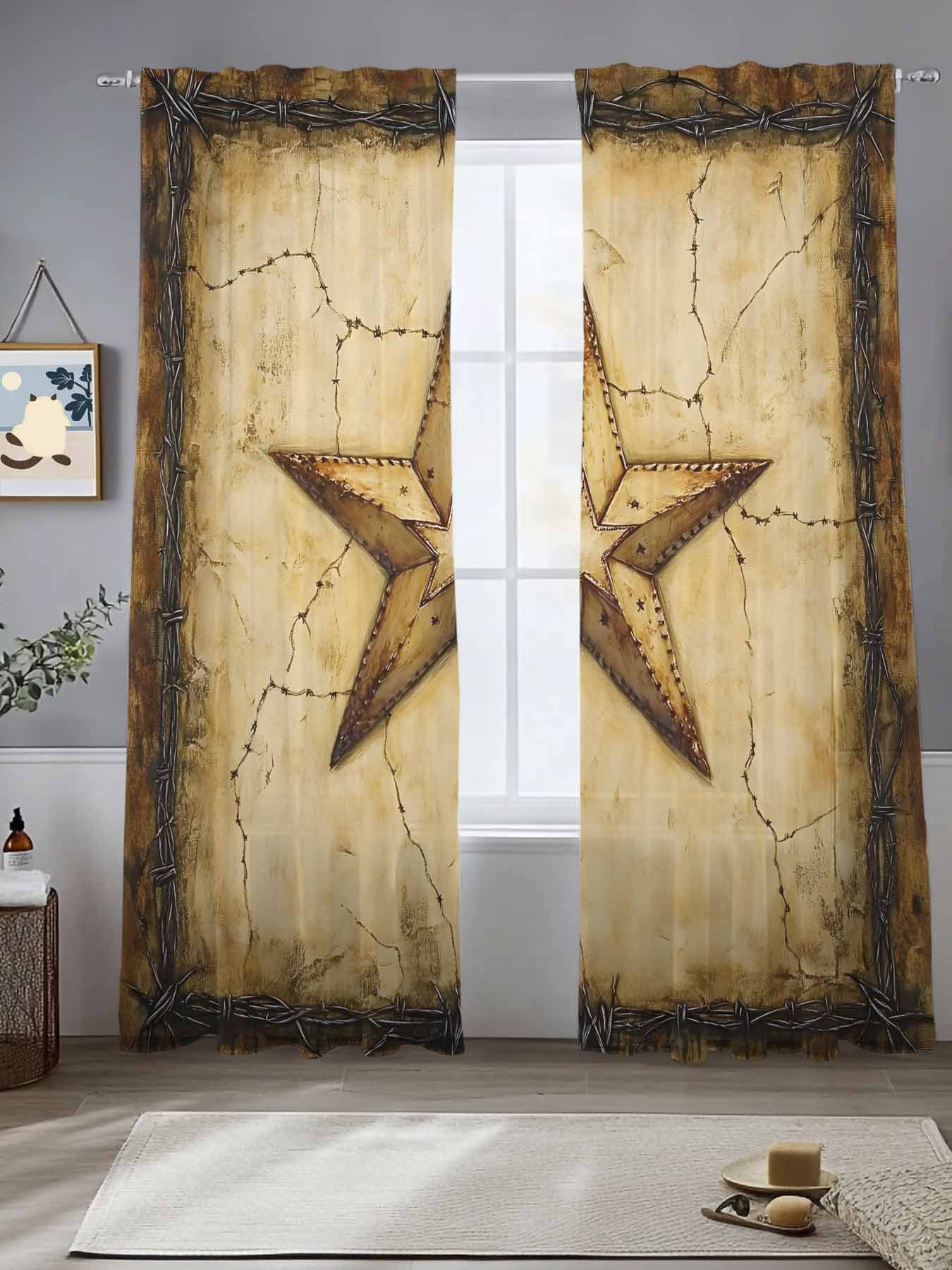 Texas Star Country Sheer Curtains for Living Room Bedroom Western Stars ...