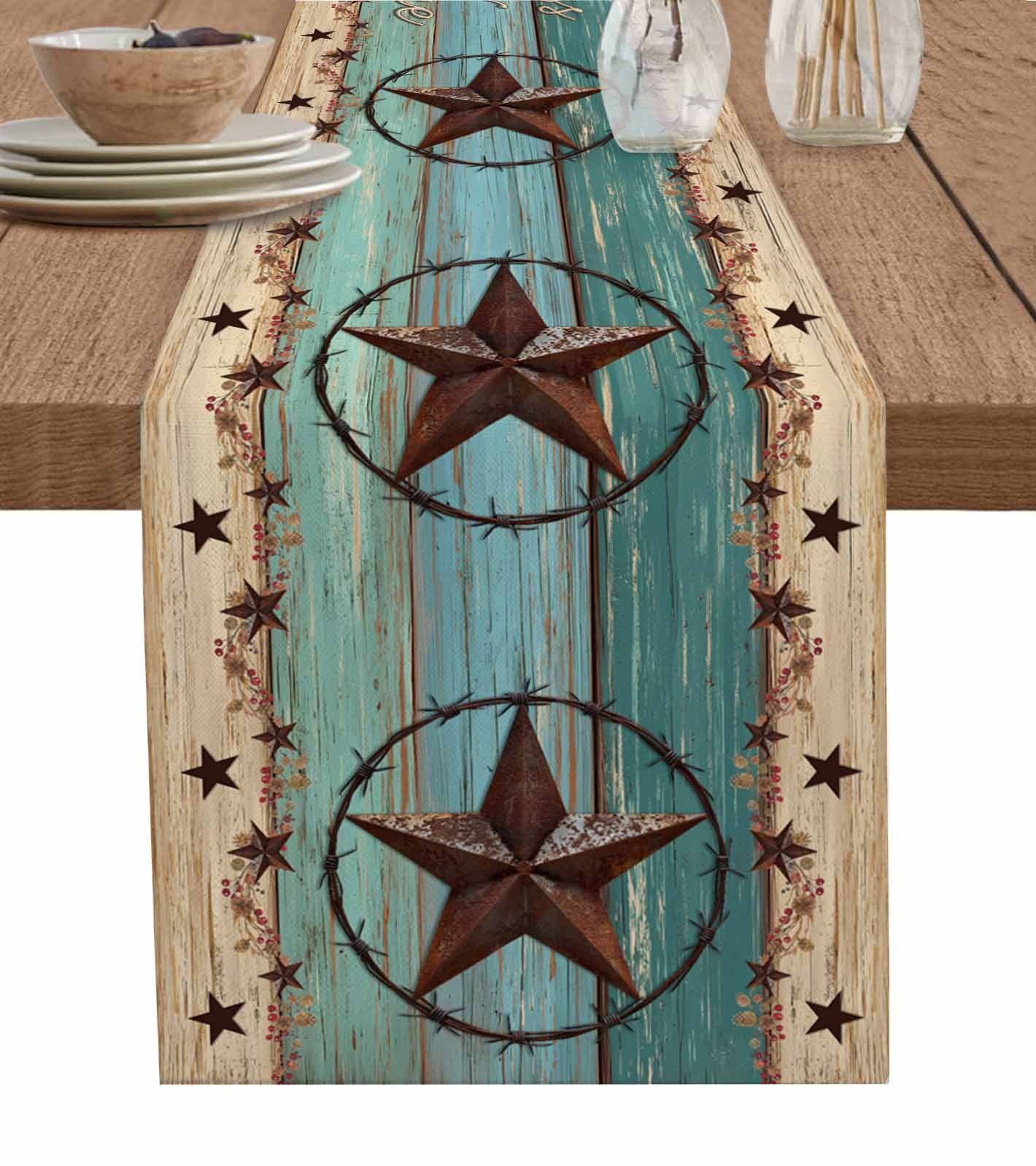 Texas Star Country Table Runner 72 Inches, Western Old Wooden Board ...