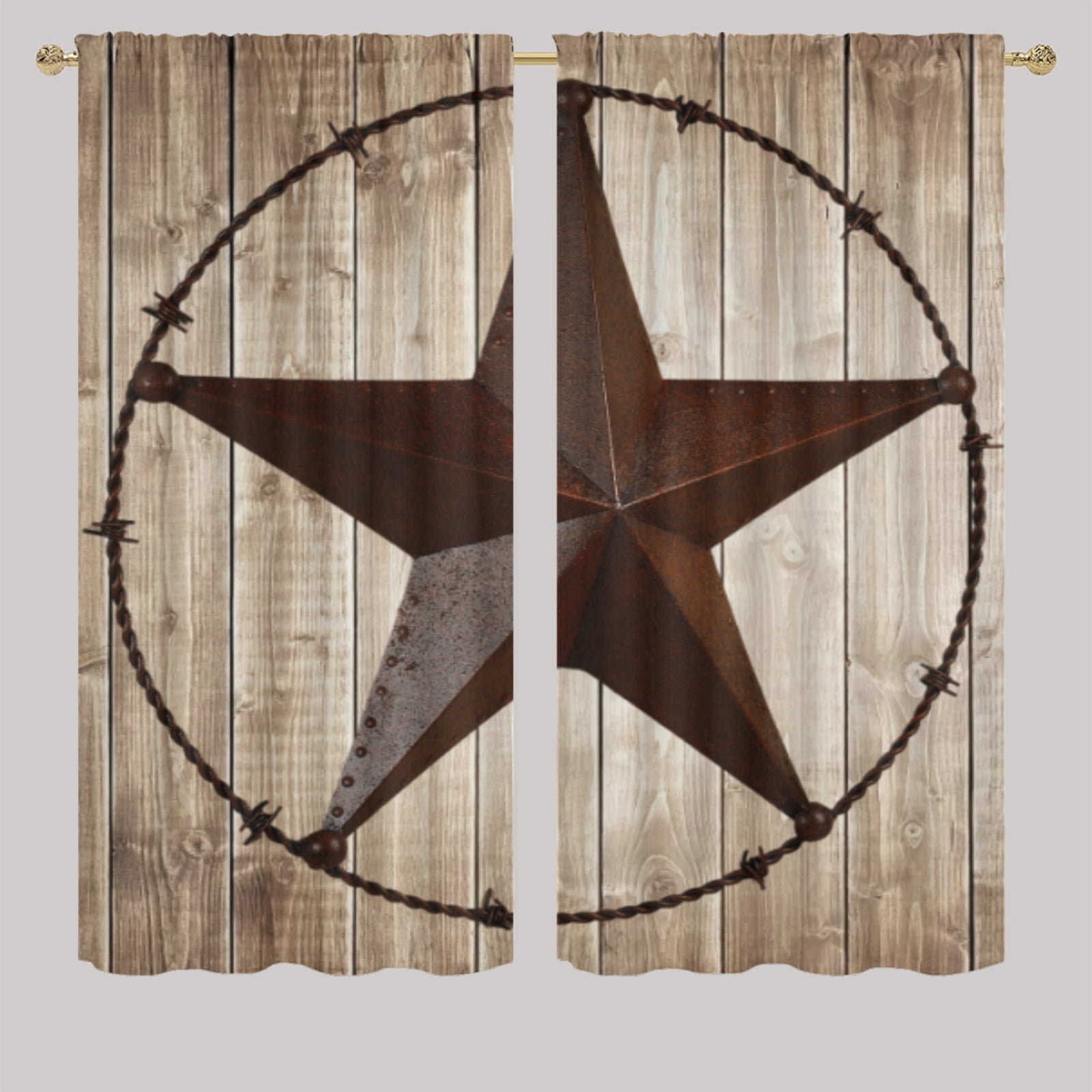 Texas Star Curtain Panels Rustic Brown Wooden Barn Country Farmhouse ...