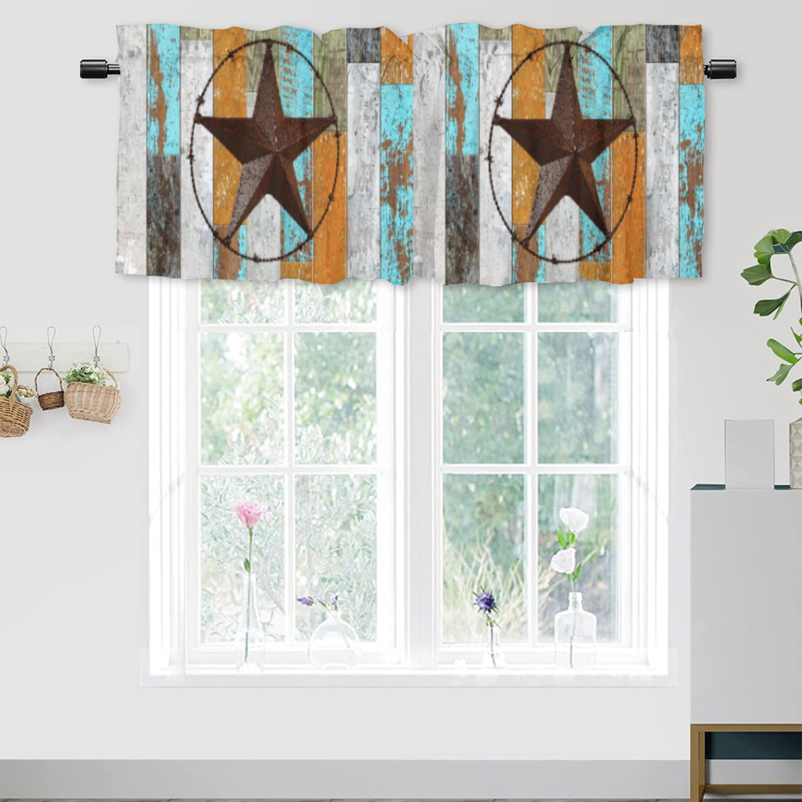 Texas Star Curtain Valance for Window Wooden Plank Rusty Star Western ...