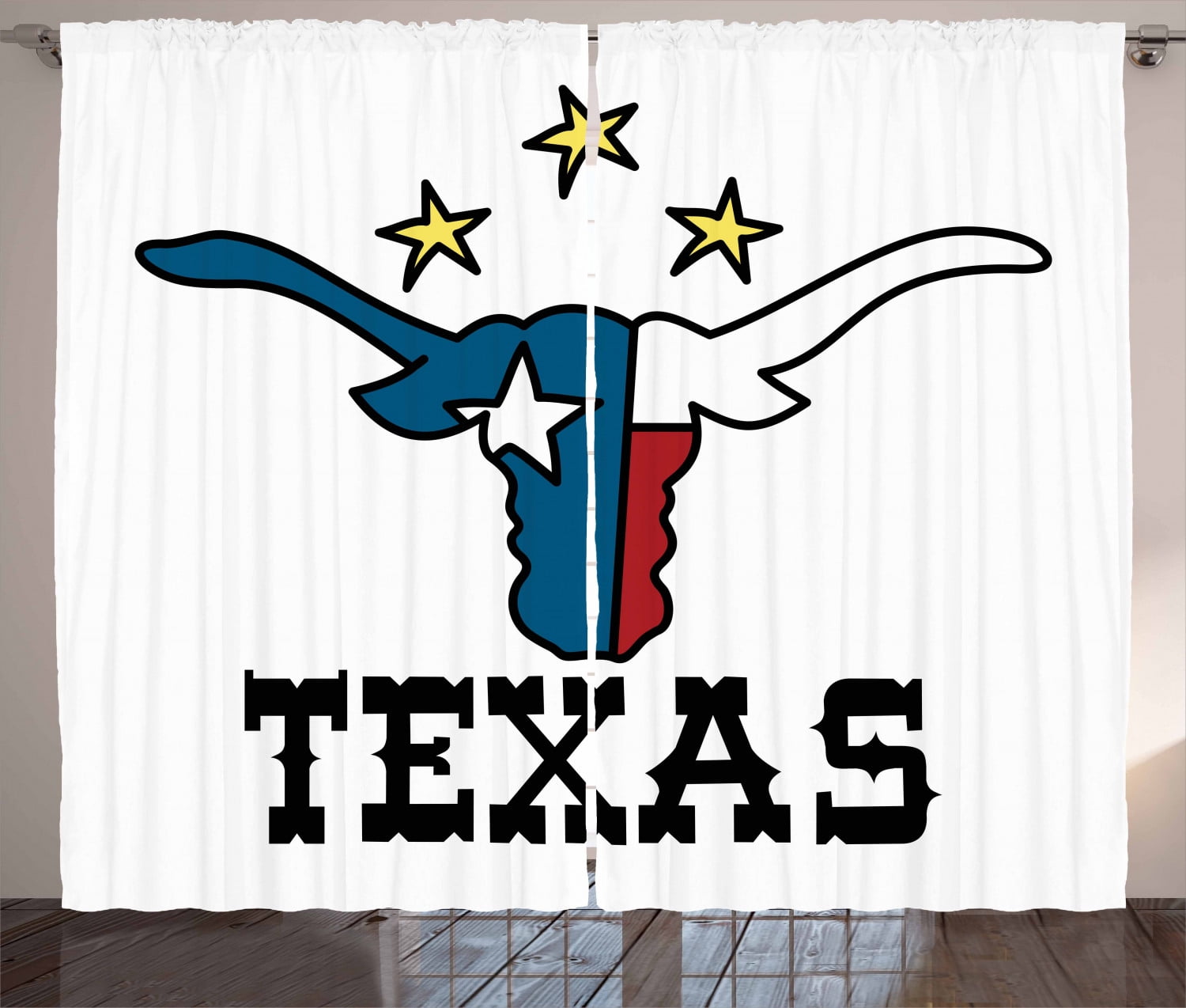 Ambesonne Texas Star Curtains 2 Panel Set, Buffalo Head Flag, 108" x 96 ...