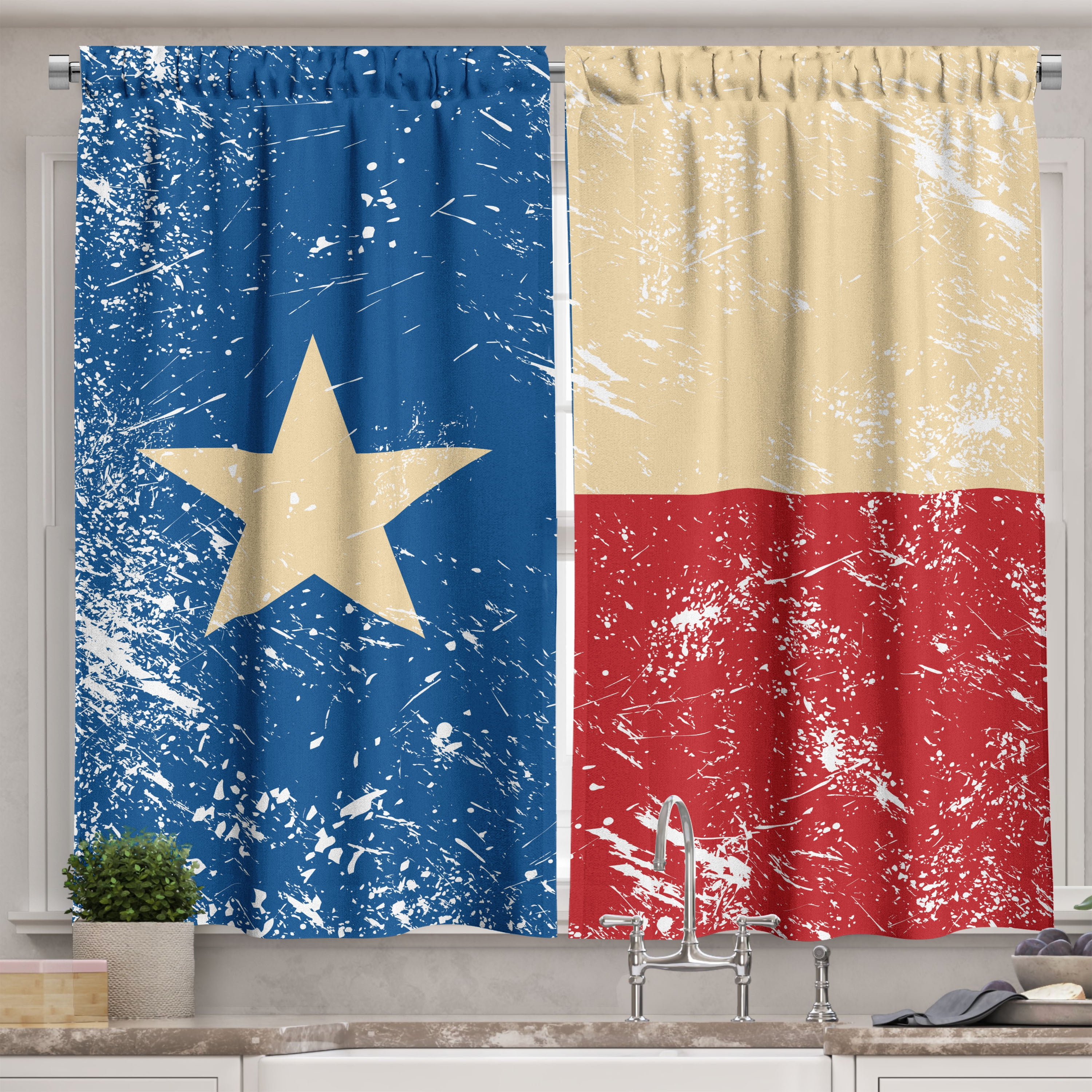 Texas Star Curtains 2 Panels Set, Grunge Flag Illustration with Lone ...