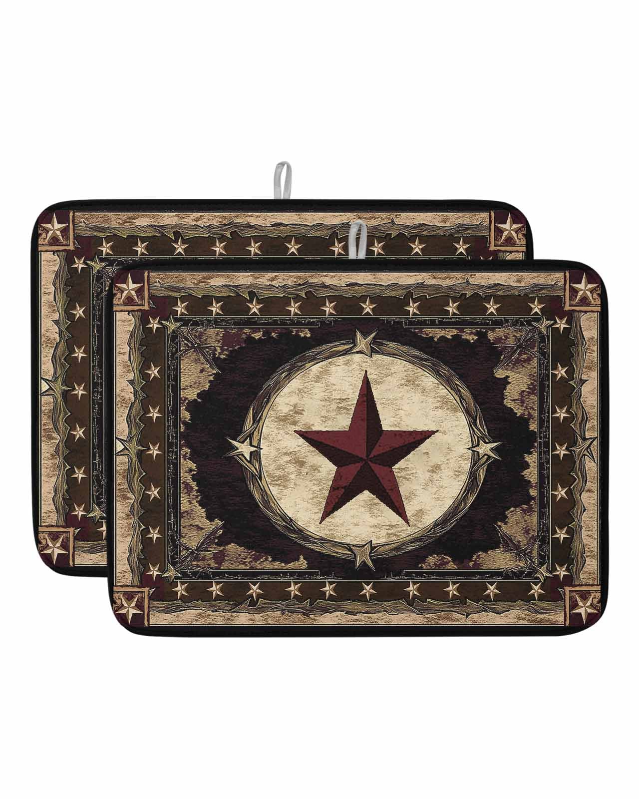 Texas Star Dish Drying Mat 18x24 inch Western Retro Red Star Rustic ...