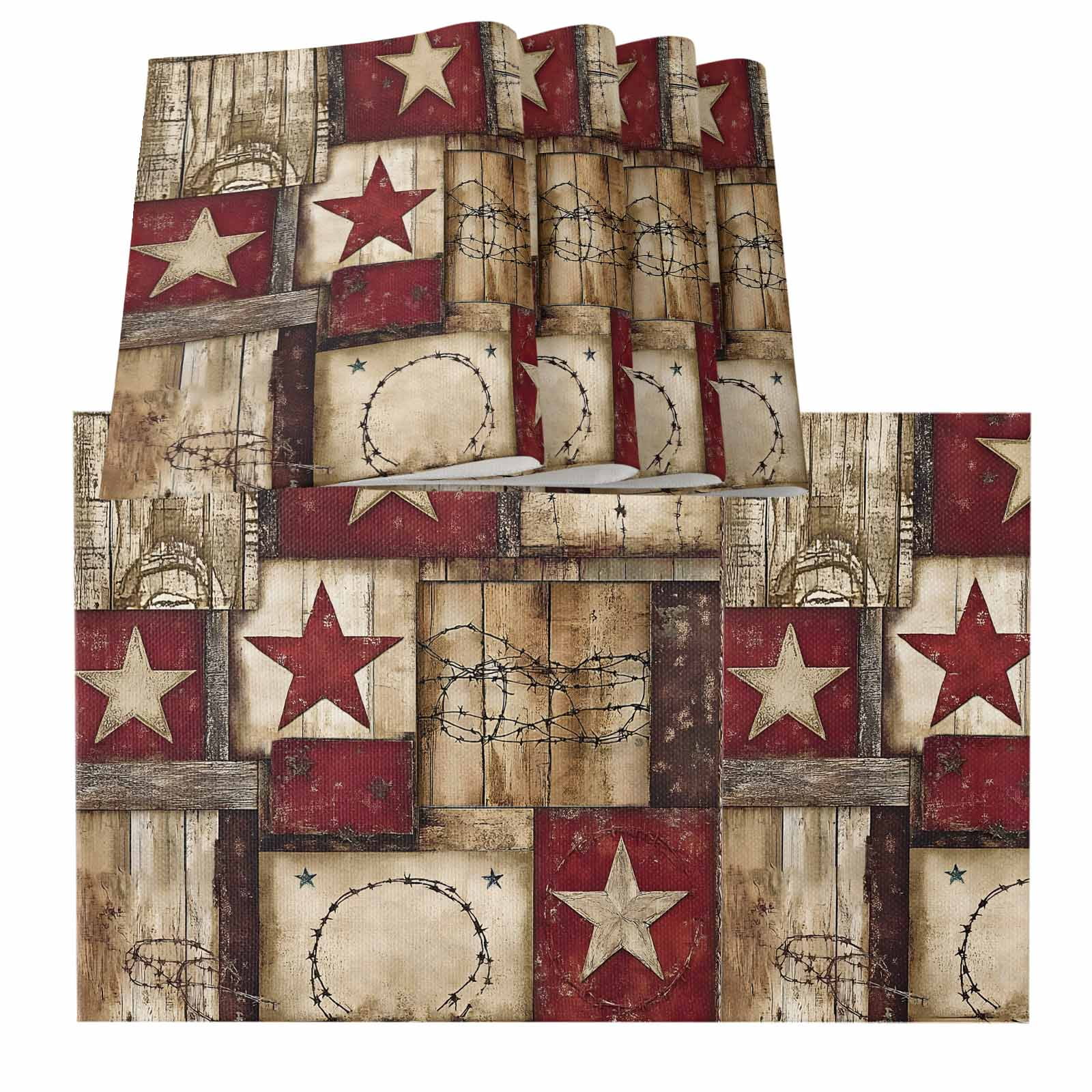 Texas Star Farm Country Wood Grain Vintage Western Burlap Kitchen Place ...